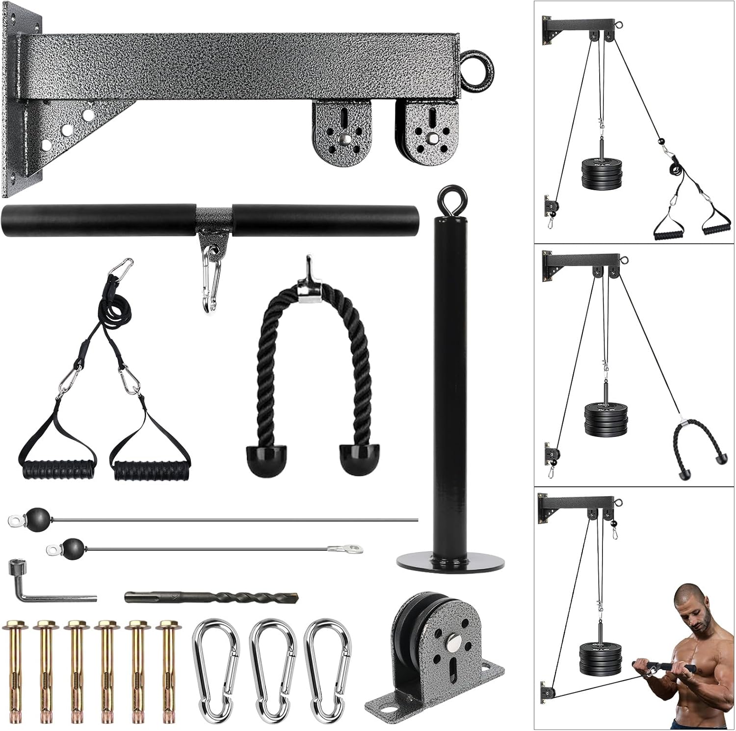 LAT Pulldown Attachments Pulley System Gym Tricep Rope Pull Down ...