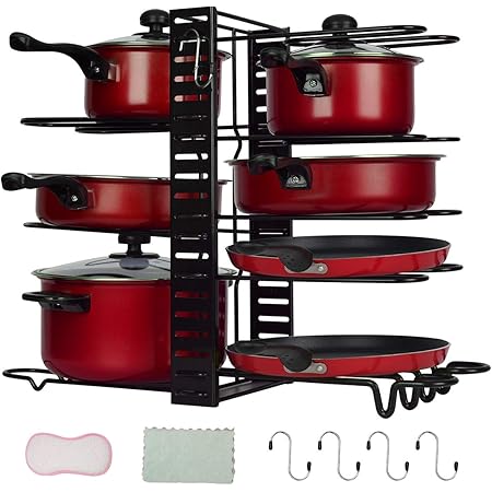 Pan Organizer Rack for Cabinet, Pot Rack with 3 DIY Methods, Adjustable ...