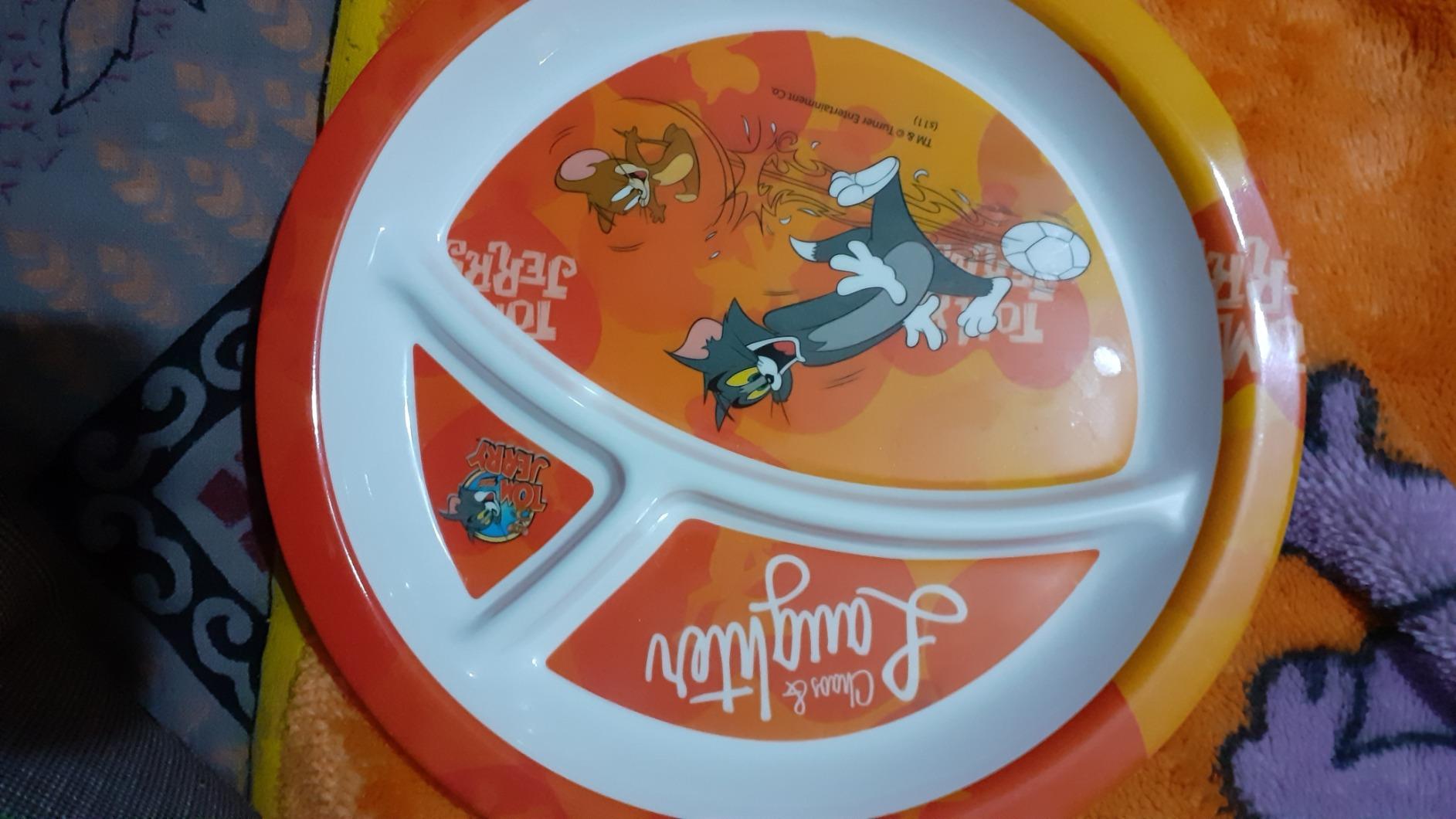 HMI Cartoon Character 3 Section Round Melamine Plate for Kids (Tom ...