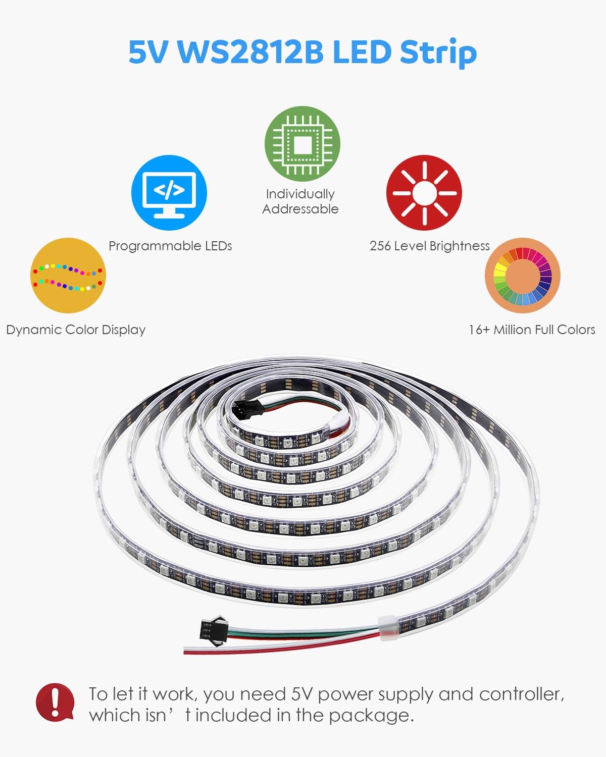 Aclorol WS2812B RGB LED Strip Lights Individually Addressable 5M 5V 60 ...