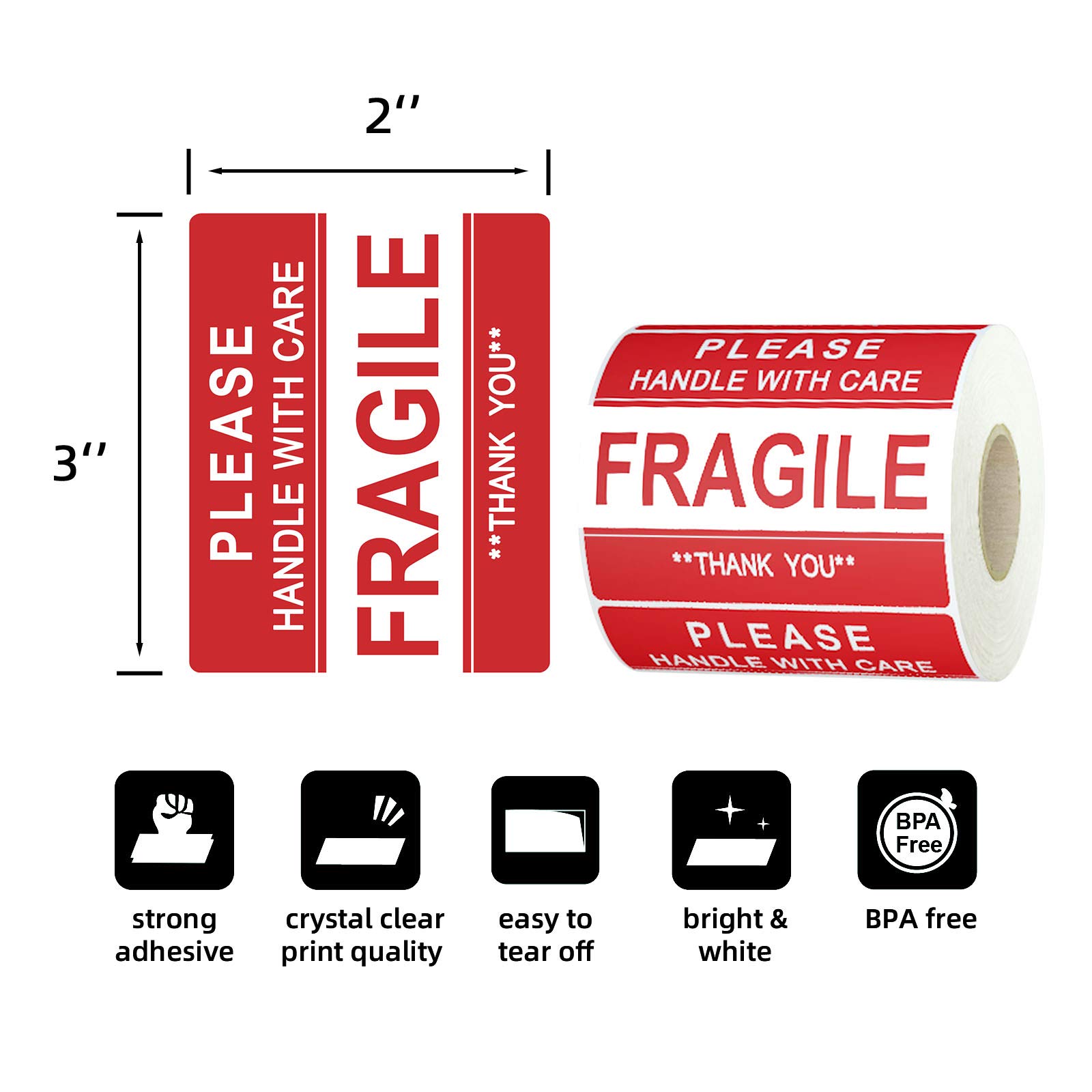 Buy 3" x 2" 500 Labels Fragile Stickers for Moving, LabelChoice Fragile ...