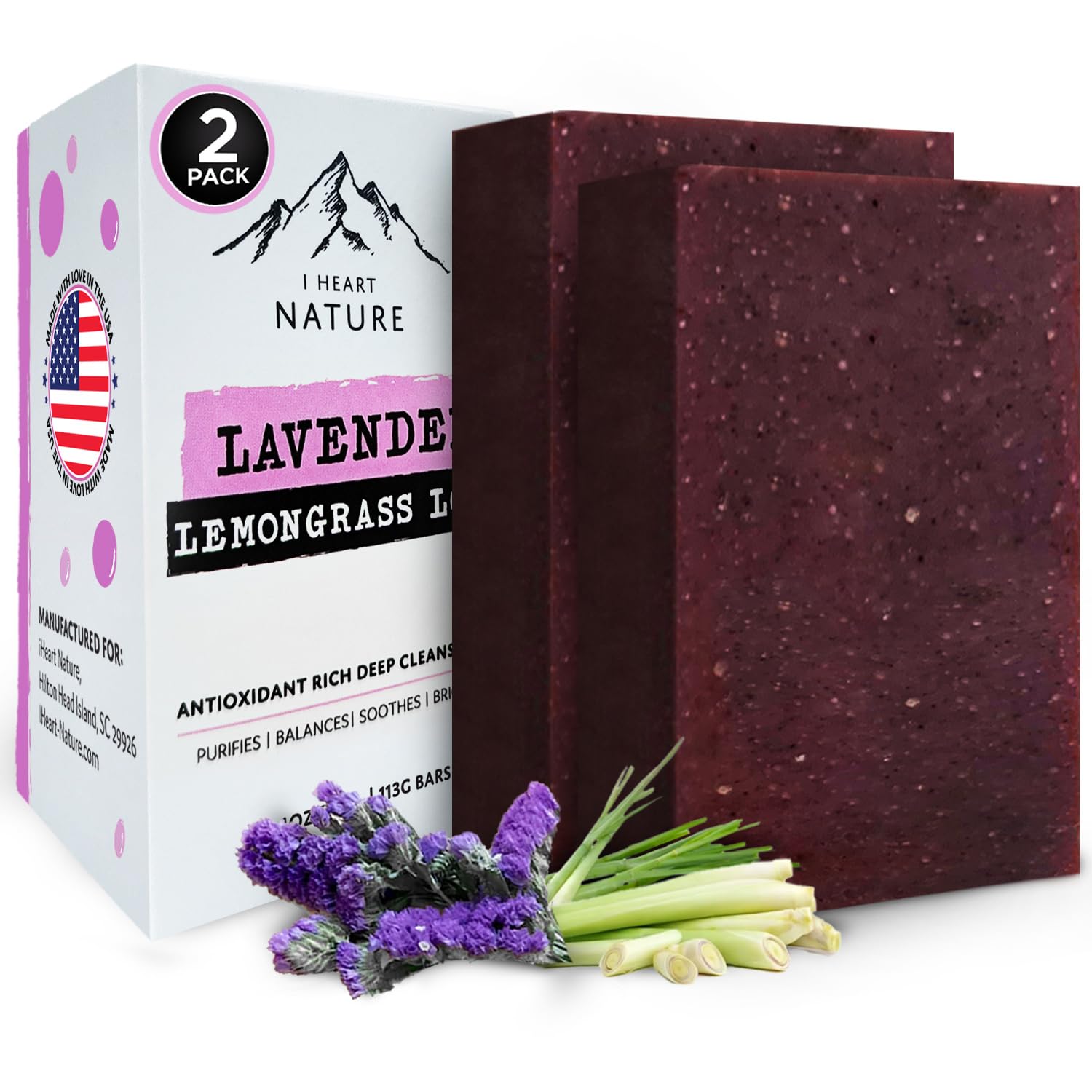 Amazon.com : iHeart Lavender Soap Bars (2 Pack) – Deep Cleansing ...