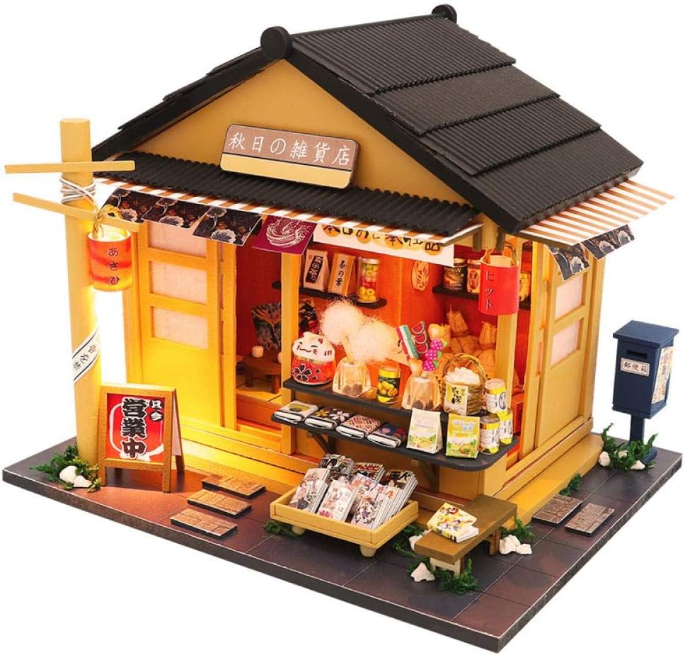erhumama Miniature Japanese Grocery Store Dollhouse LED Kits DIY Wooden ...