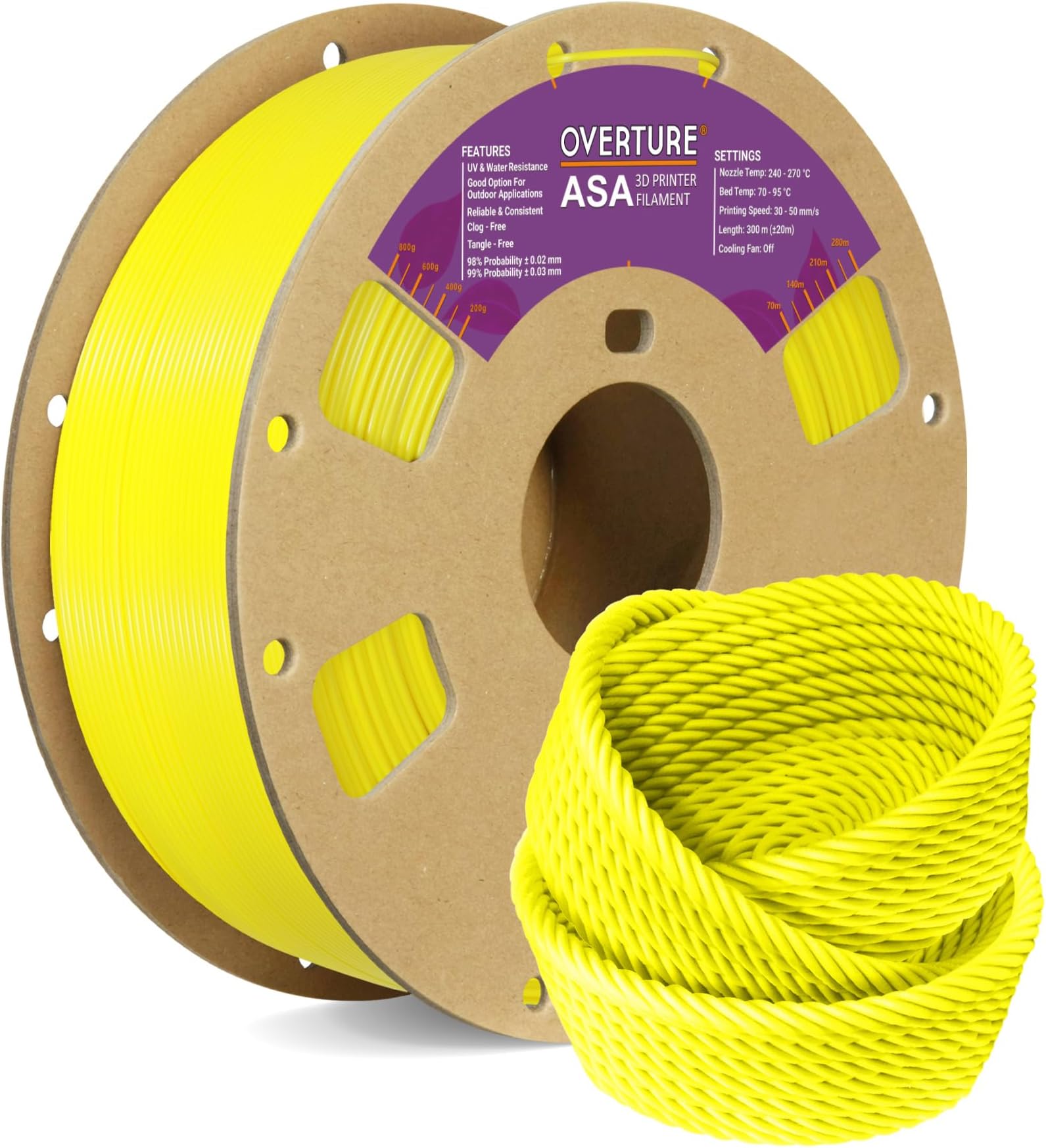 OVERTURE ASA Filament 1.75mm Premium Anti-UV 3D Printer Filament, 1kg ...