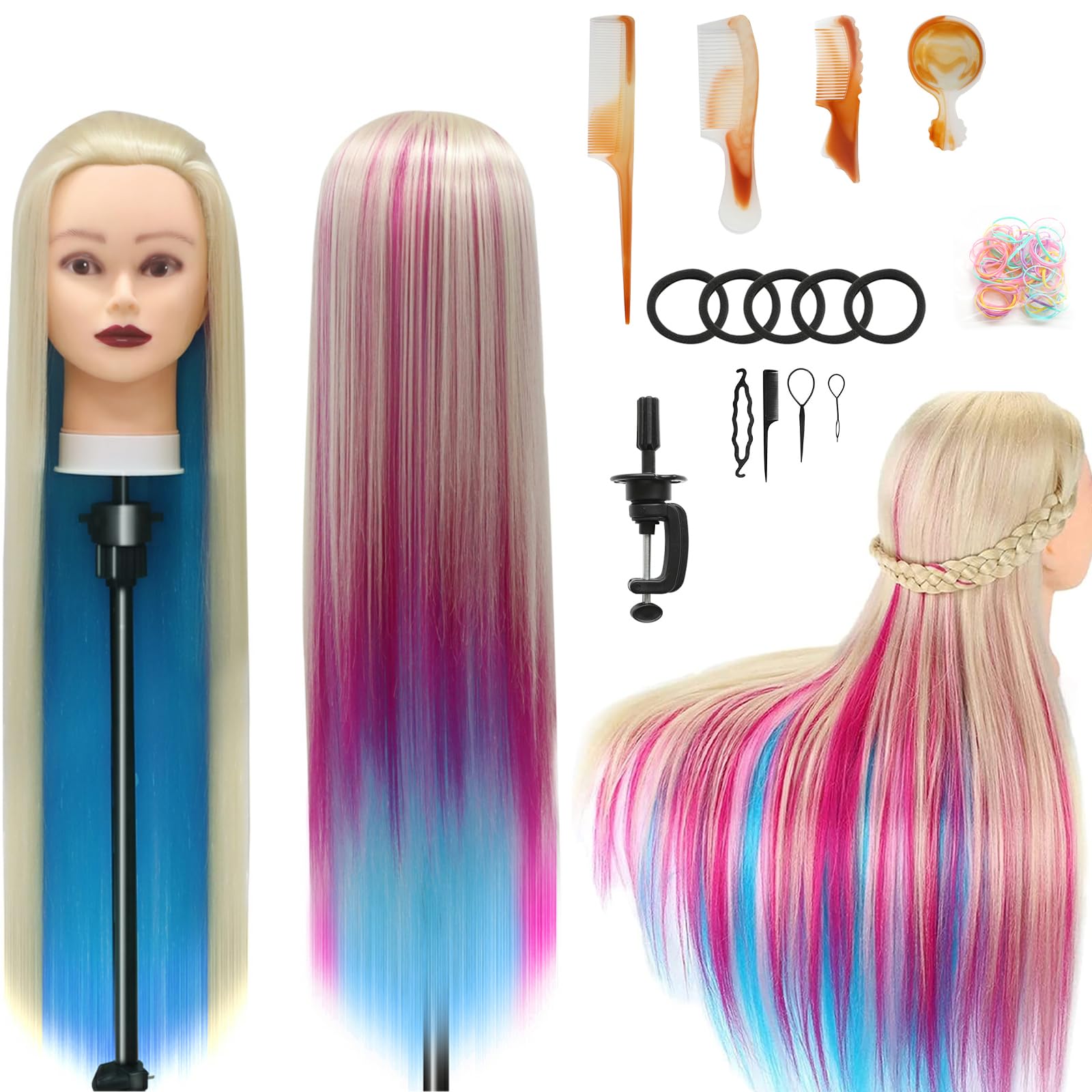 Training Head, 28 inch Styling Head 100% Synthetic Fibres Hairdressing ...