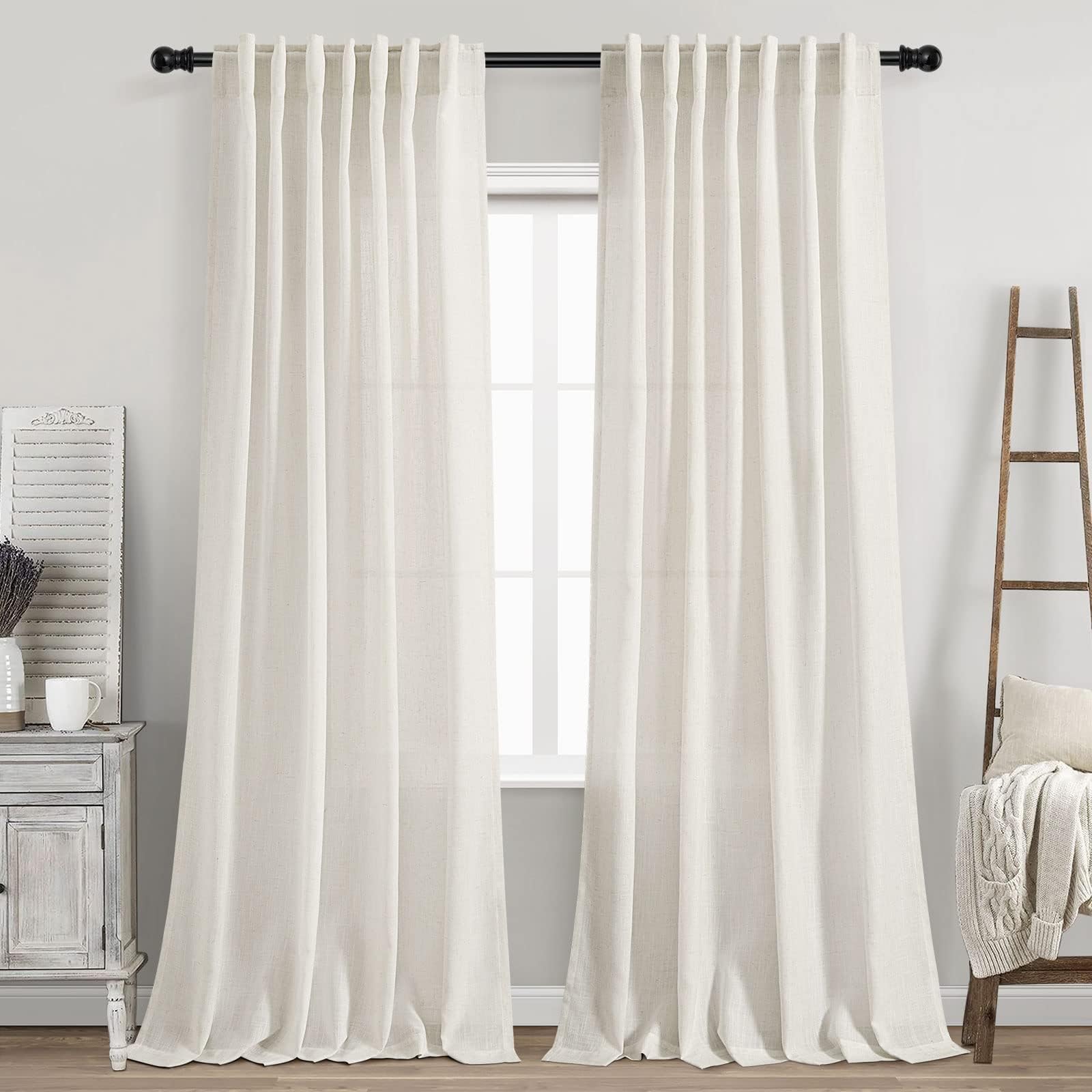 Amazon.com: Natural Tan Linen Flax Window Curtain Panels ...