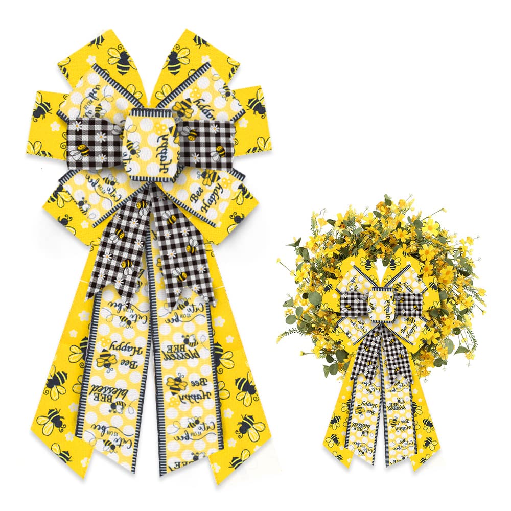 Amazon.com: Estivaux Large Bumble Bee Bows for Wreath, Happy Bee Wreath ...