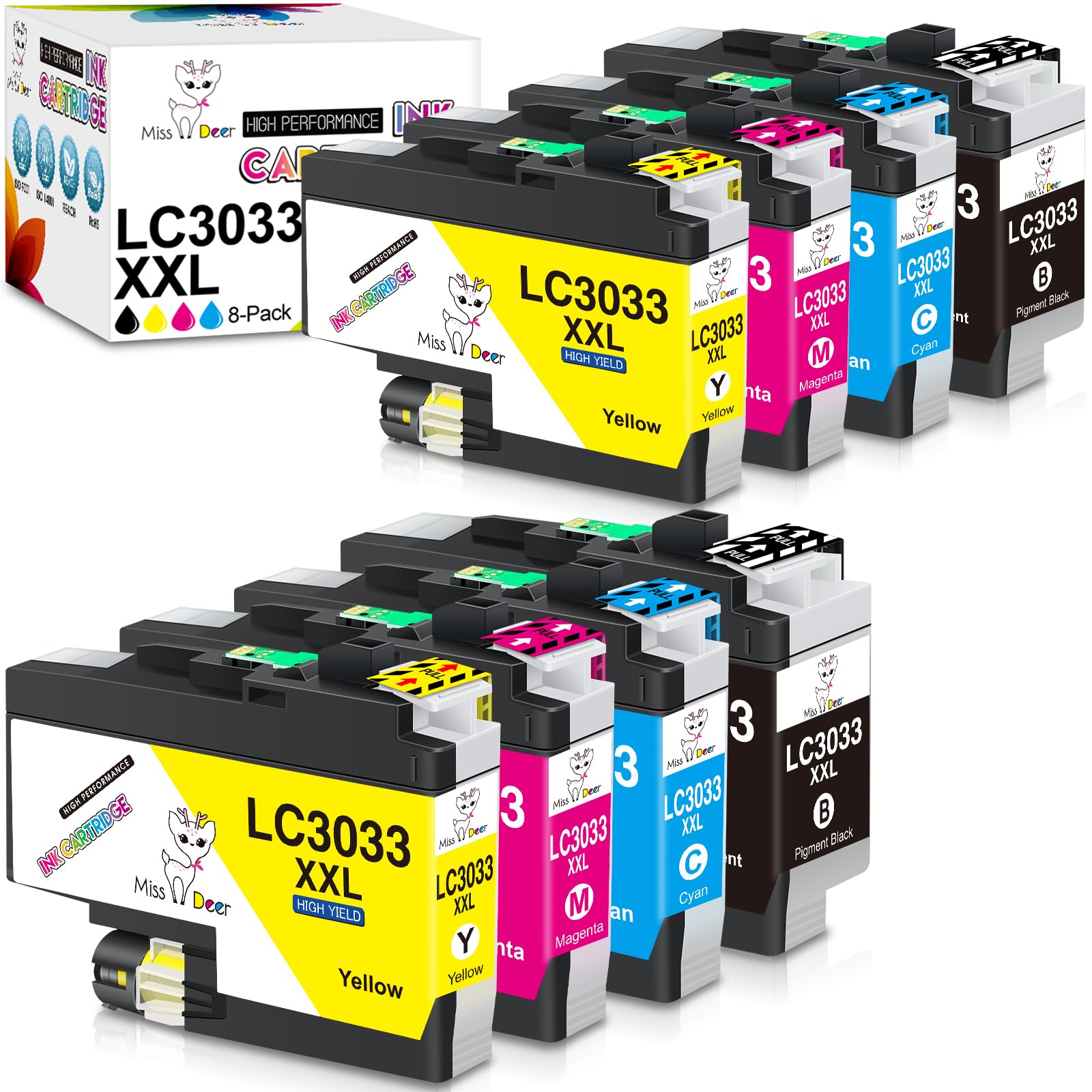 Amazon.com: MS DEER 8-Pack LC3033 BK/C/M/Y Ink Cartridges Compatible ...