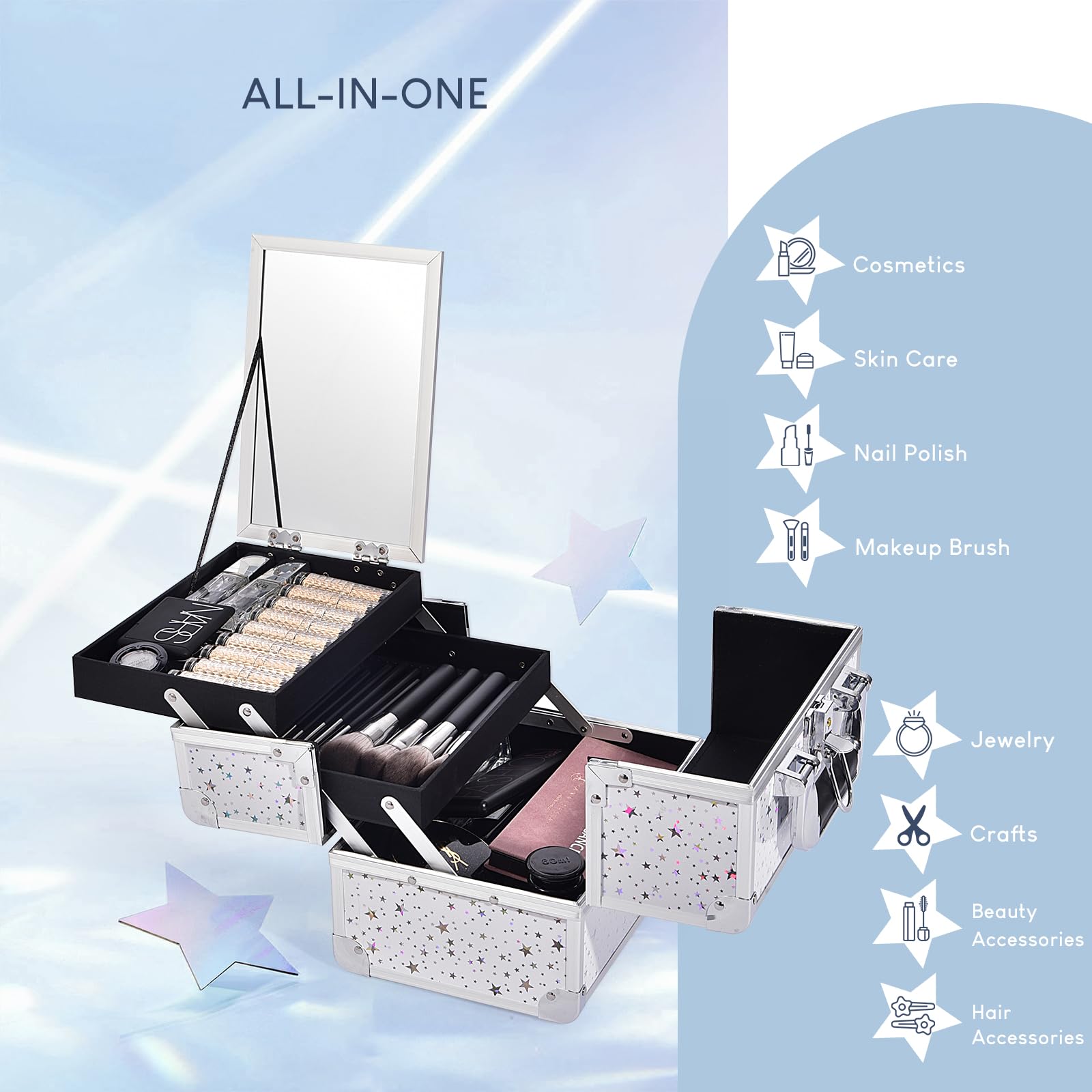 Snapklik.com : Joligrace Makeup Train Case Cosmetic Box 2-Tier Tray ...
