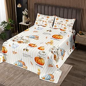 Amazon.com: Fall Theme Pumpkin Bedspread Queen Size Maple Leaves ...