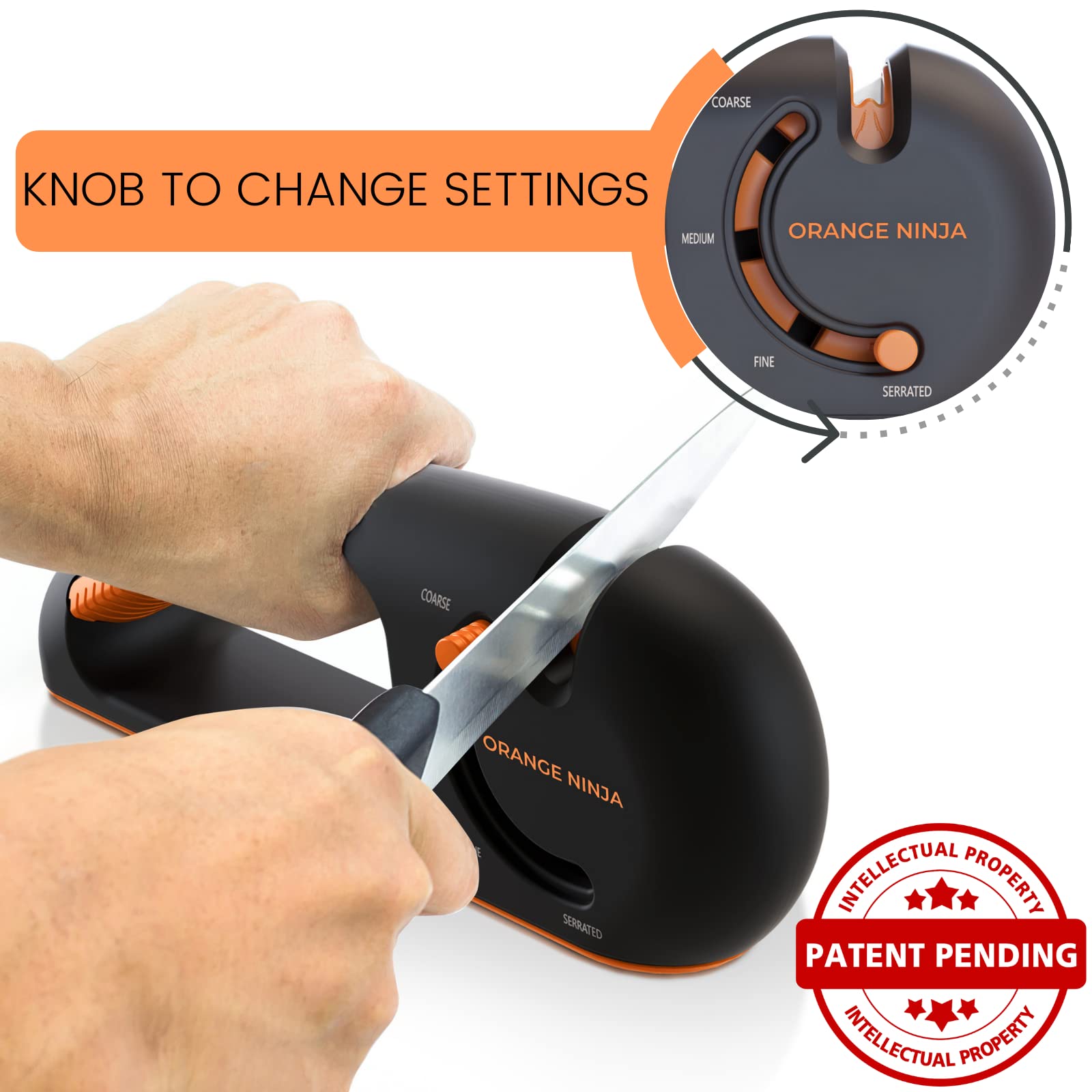 Orange Ninja 4-Stage Knife Sharpener - Premium Kitchen Knife Sharpeners - Adjustable Handheld ...