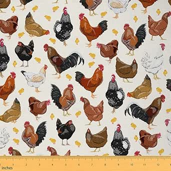 Amazon.com: jejeloiu Chicken Fabric by The Yard,Cute Chicken Pattern ...