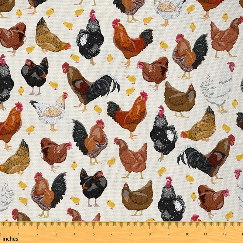 Amazon.com: jejeloiu Chicken Fabric by The Yard,Cute Chicken Pattern ...
