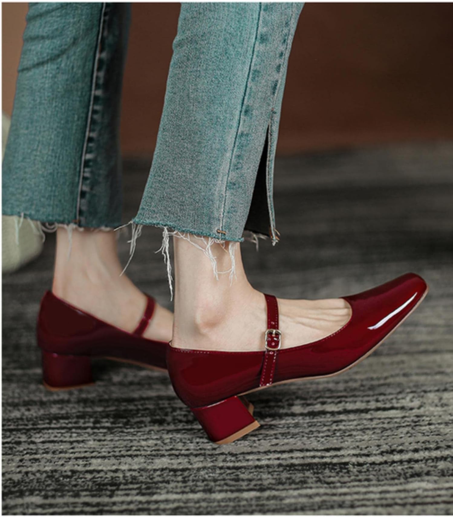 YUAB Scarpe Mary Jane da Donna Primavera e Autunno Scarpe con Tacco Basso in Pelle Verniciata ...