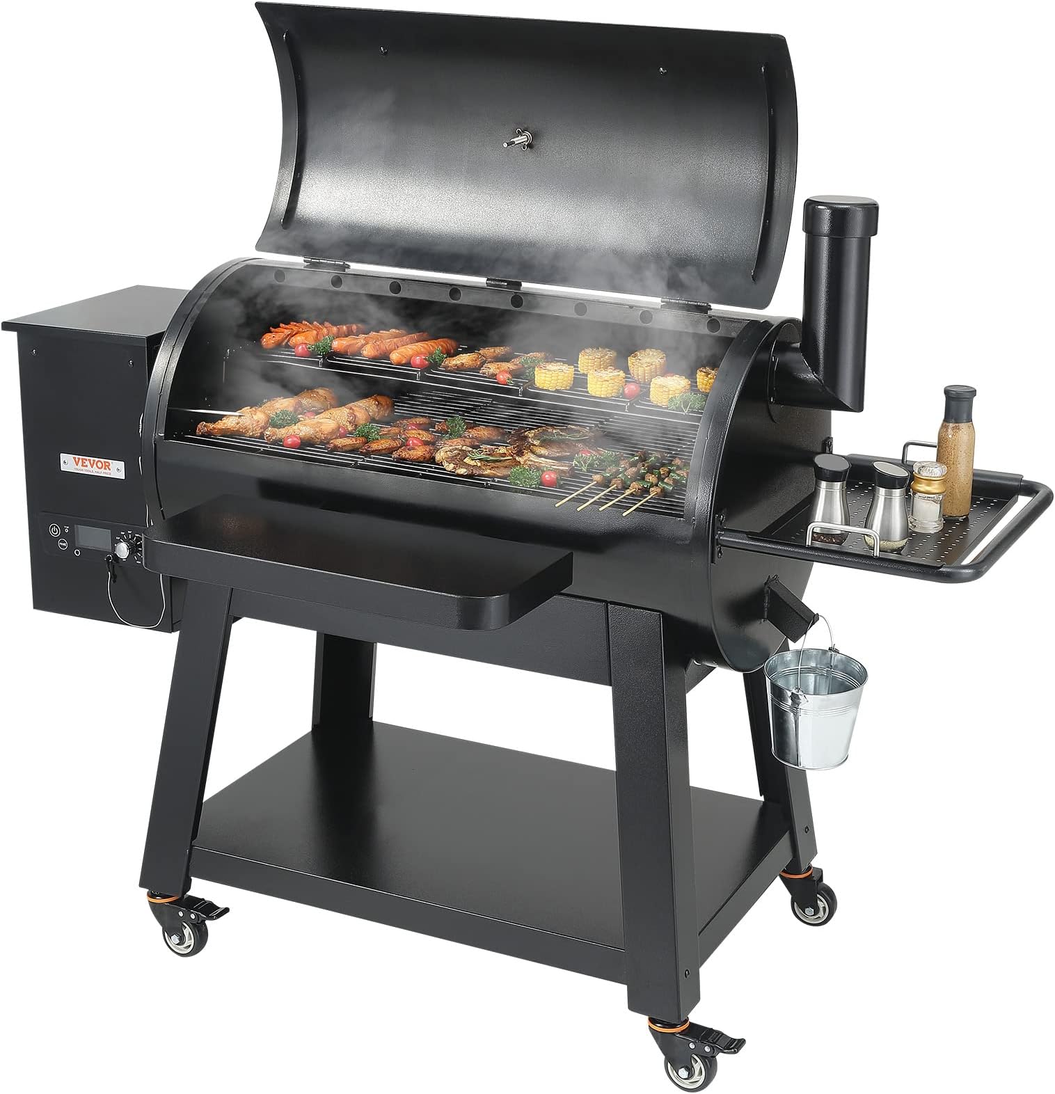 Amazon.com : VEVOR Smoker Grill, Portable Wood Pellet Grill with Cart, 8 IN 1 BBQ Grill with PID ...