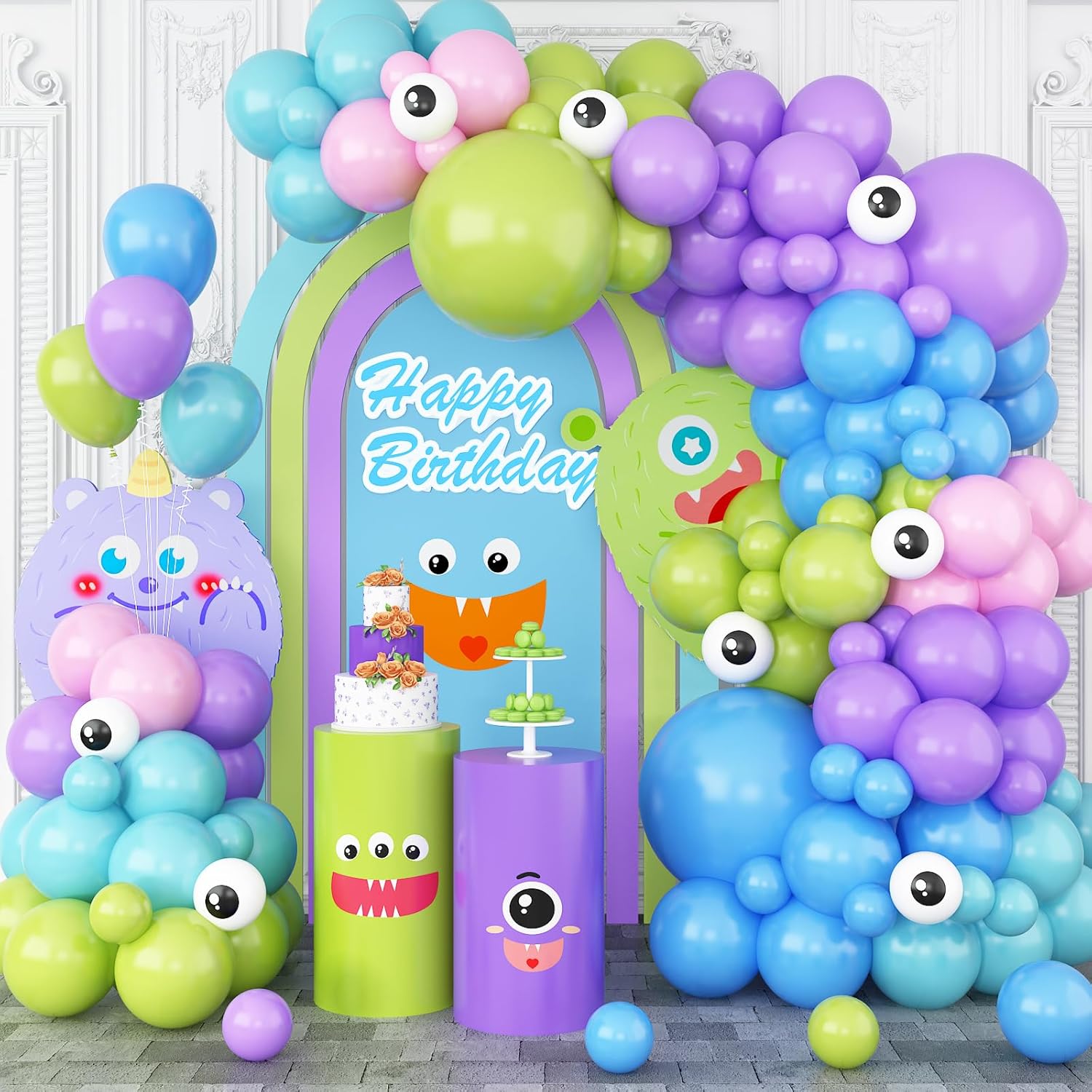 Amazon.com: Monster Balloons Arch Garland Kit, Cartoon Balloons Party ...