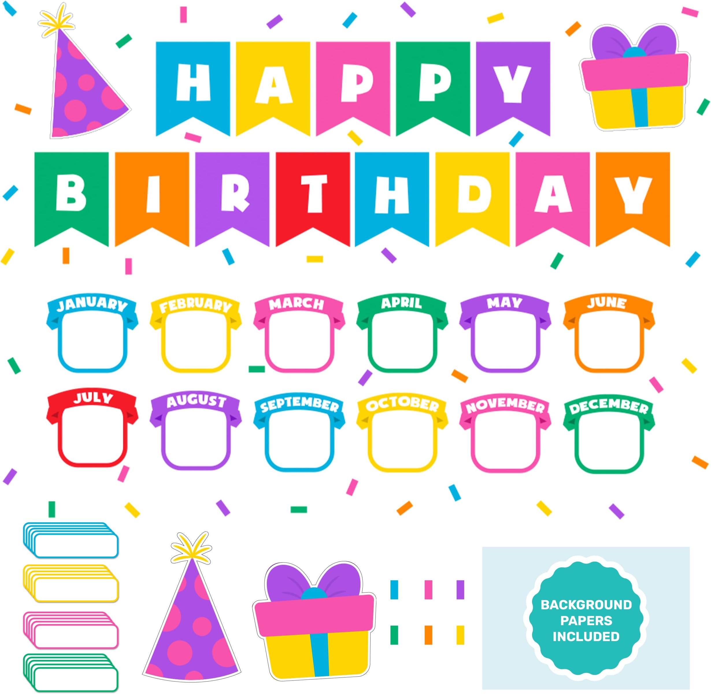 Amazon.com : 101 Pcs Confetti Happy Birthday Bulletin Board Set for ...