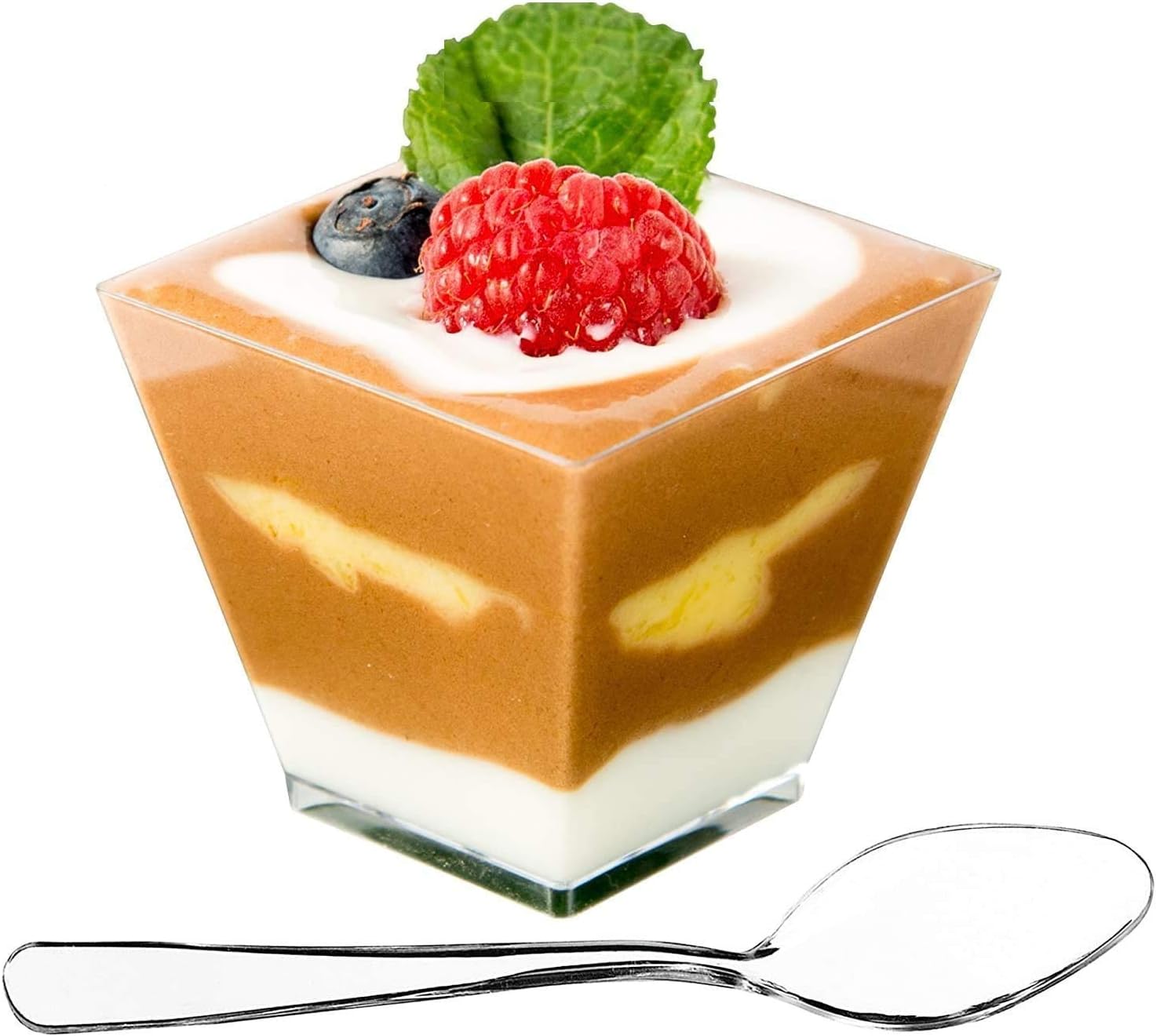 Amazon.com: DLux 100 x 2 oz Mini Dessert Cups with Spoons, Square Short ...