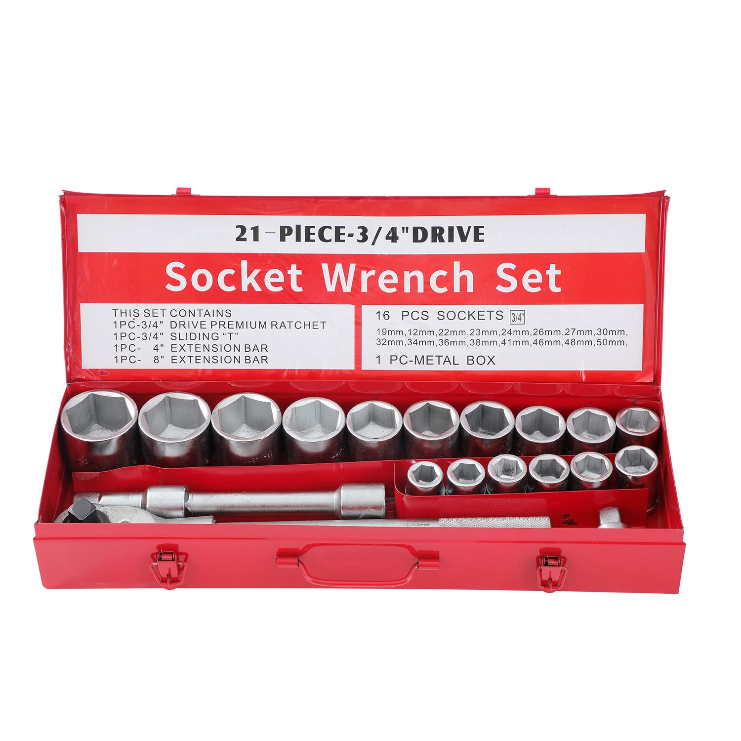 KATSU Socket Wrench Set 3/4 Inch 21PCs,19-50mm Metric 6-Point Hex Drive ...