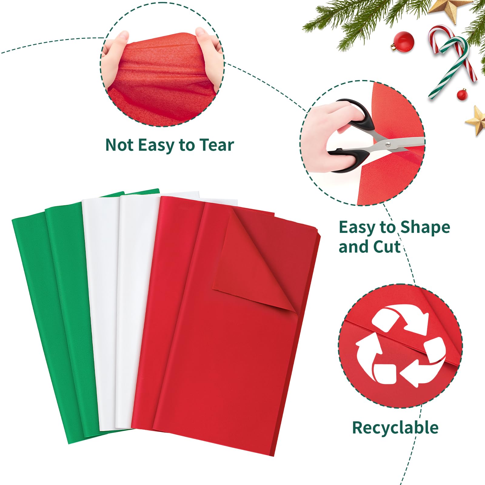 Snapklik.com : Christmas Tissue Paper Assortment, 108 Sheets Red, Green ...