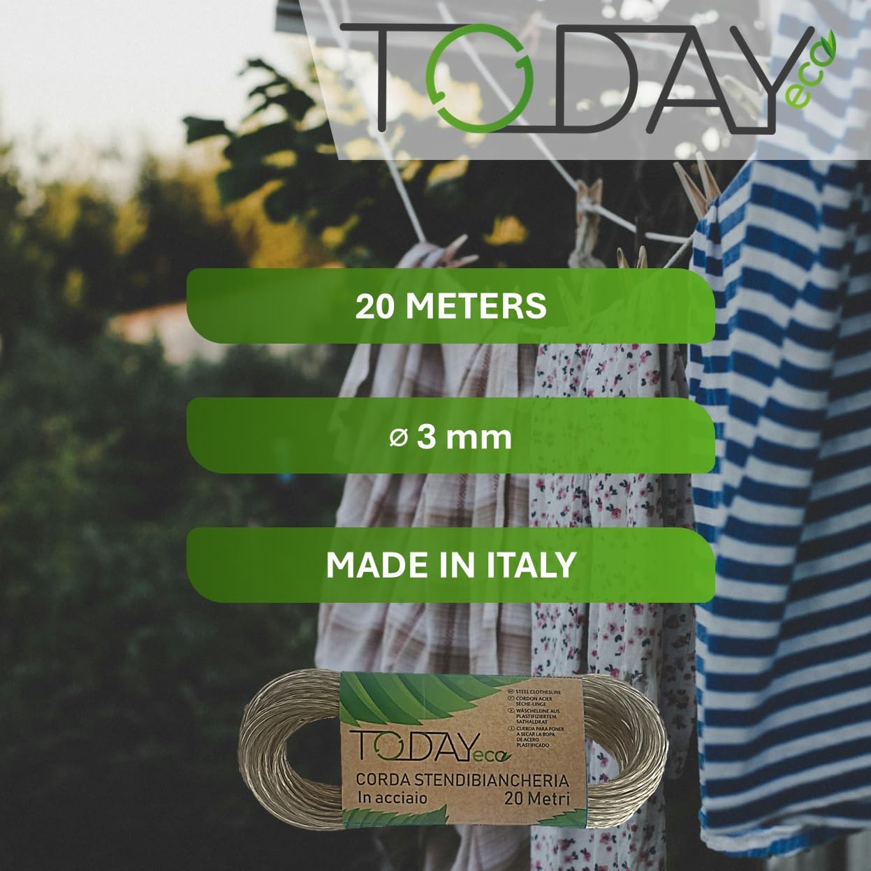 Today – Outdoor Clothesline 20m with Steel Core and Plastic Coating ...