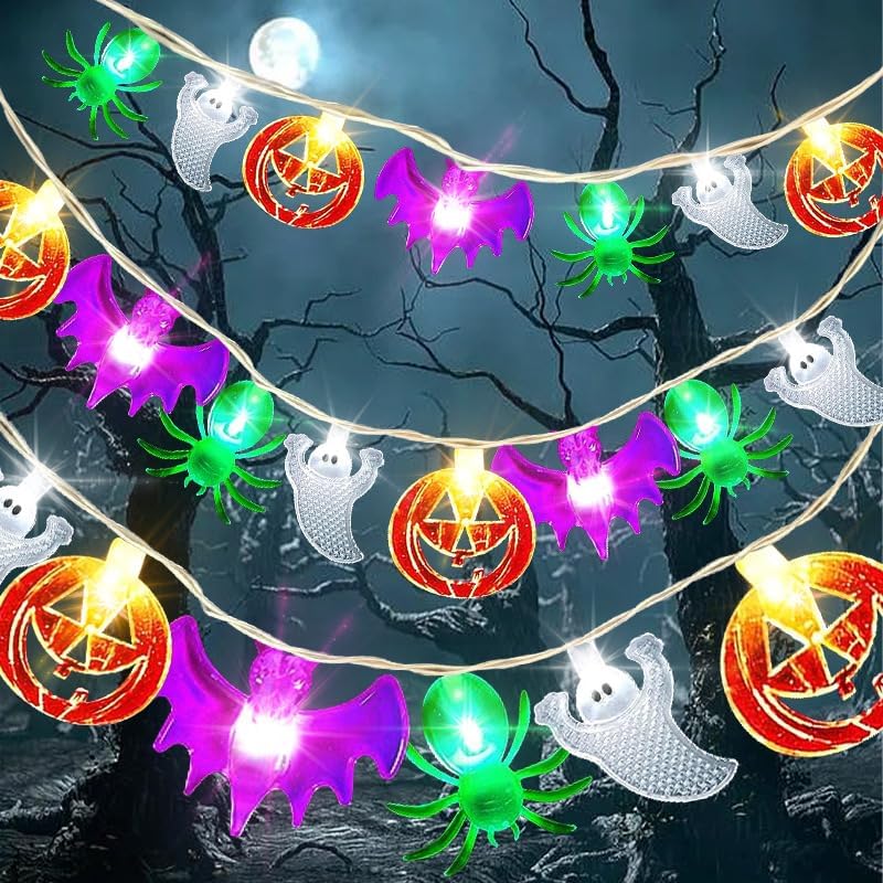 Halloween Lights, 40 LED 3D Pumpkin Bat Ghost Battery Operated String ...