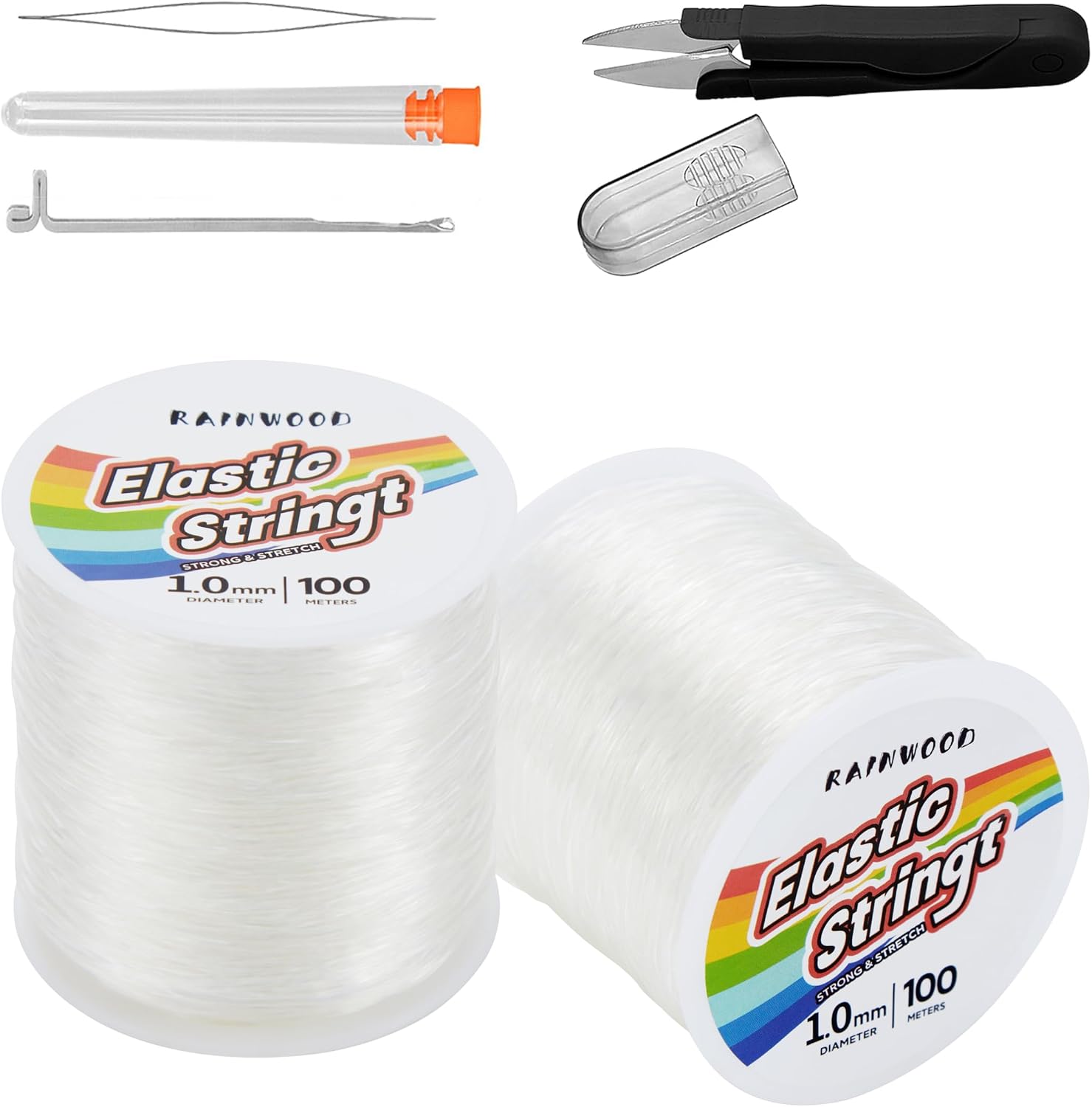 Elastic Bracelet String Cord Kit: 2 Rolls of 200m (1mm) Clear Beaded ...