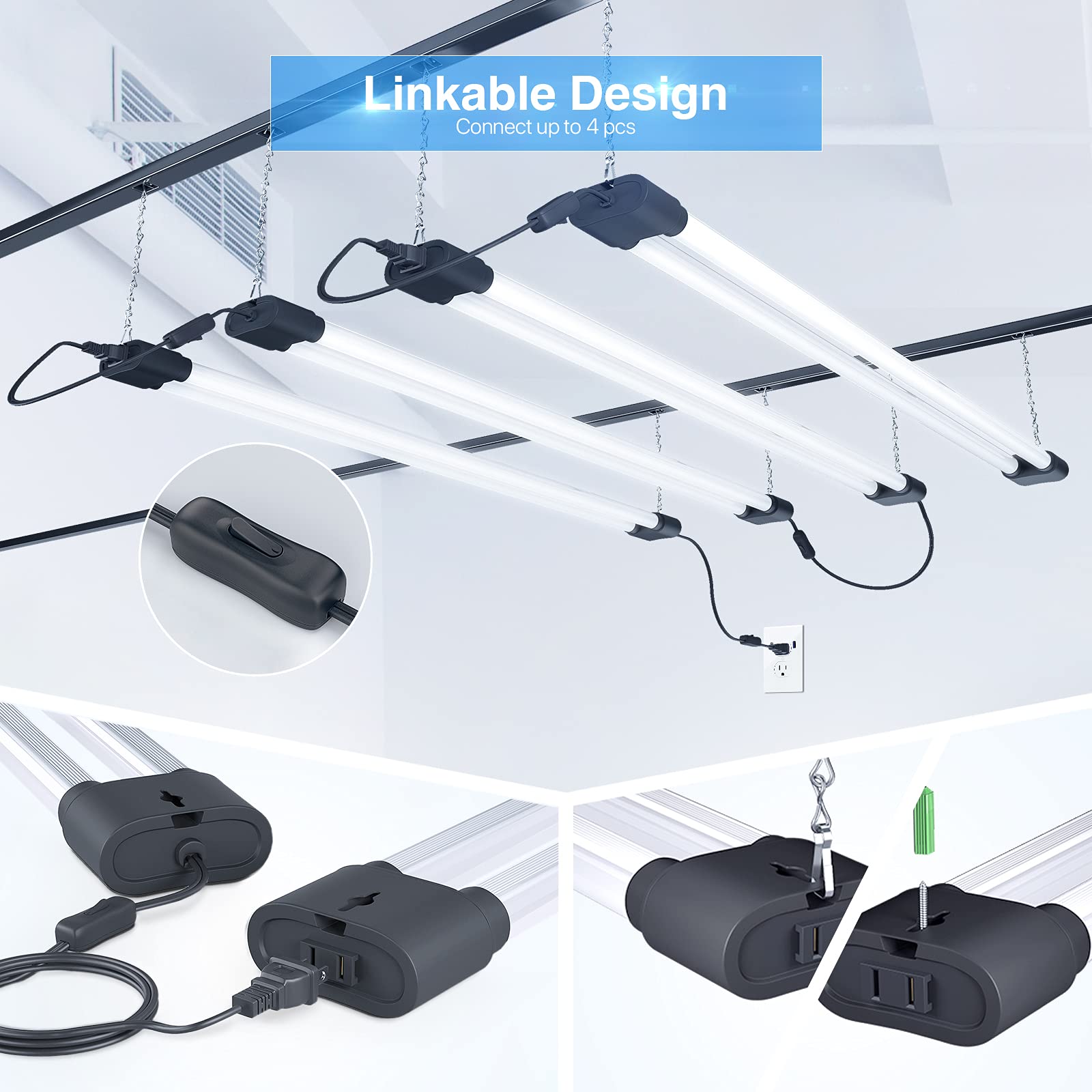 Snapklik.com : 10 Pack Linkable Led Shop Light 4ft For Garage, 4400 ...