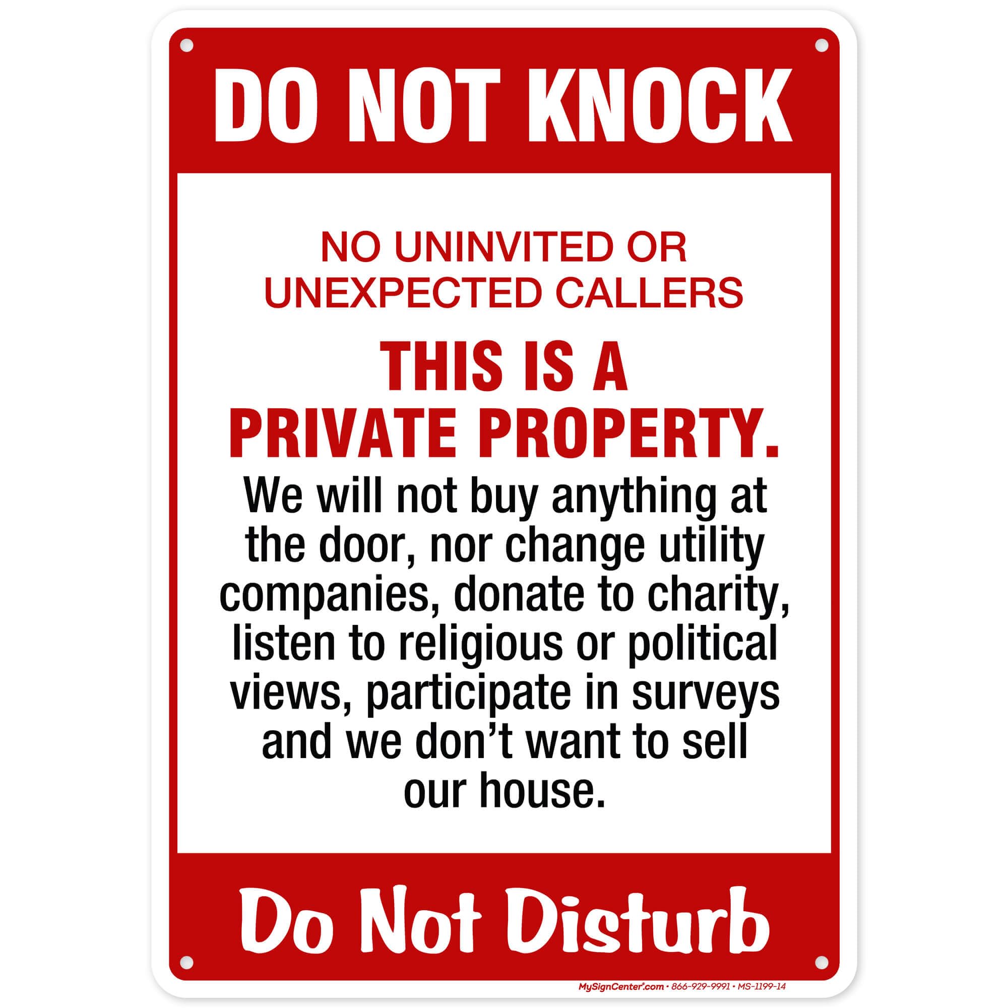 Amazon.com: Do Not Knock, No Uninvited or Unexpected Callers, This Is a ...