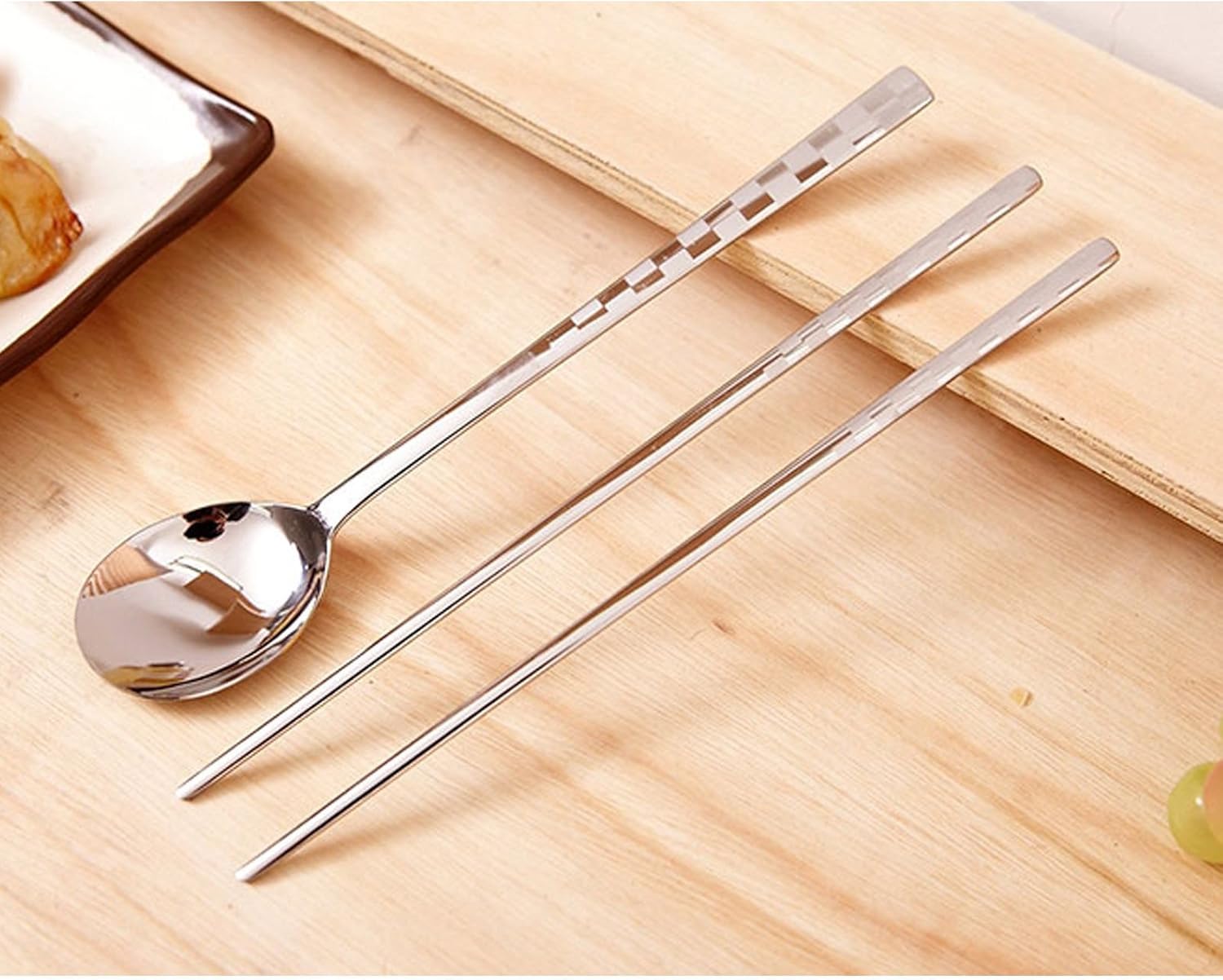 Amazon.com: 5 Set Korean Stainless Steel Spoon and Chopsticks Check ...