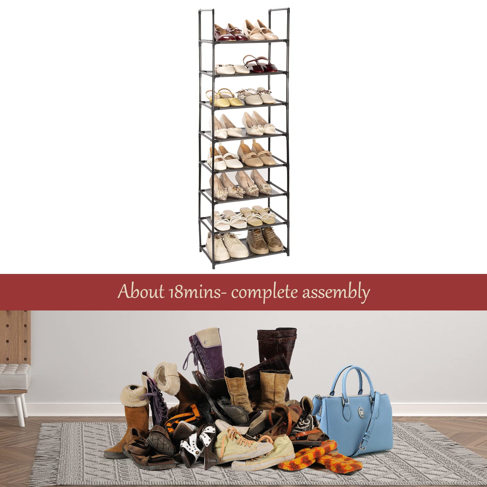 Elechotfly Shoe Rack, 16 Pairs Shoe Storage Organizer, 8 Tiers Tall ...