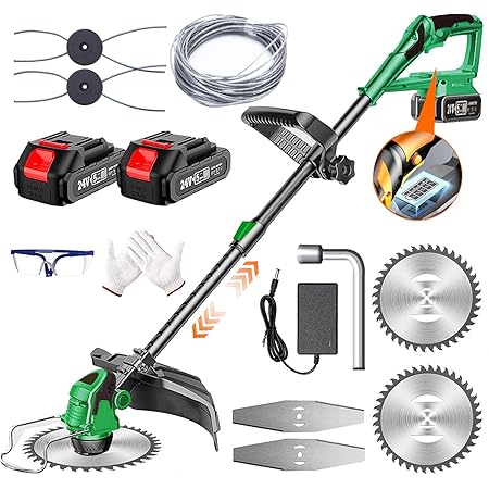 Cordless Strimmer with 2 Batteries and Metal Blades 3 in 1 Garden ...