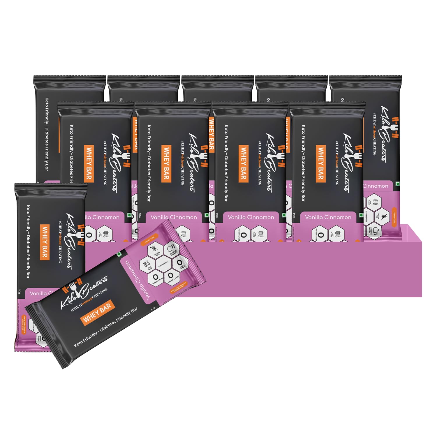 Kilobeaters Vanilla Cinnamon Protein Whey Bars For Diabetics & Fitness ...