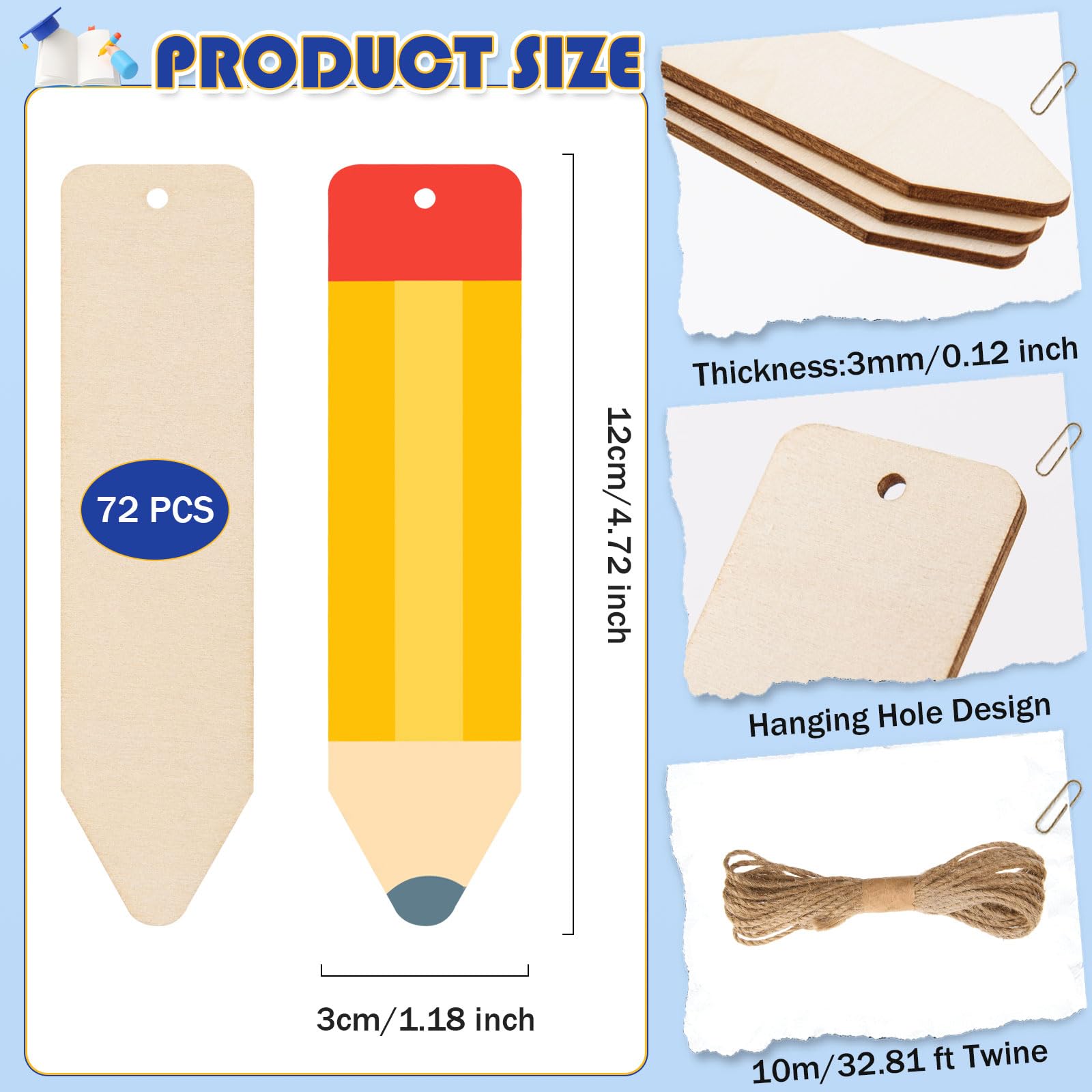 Snapklik.com : AWIZOM 72 Pcs Wooden Pencil Shape Cutouts
