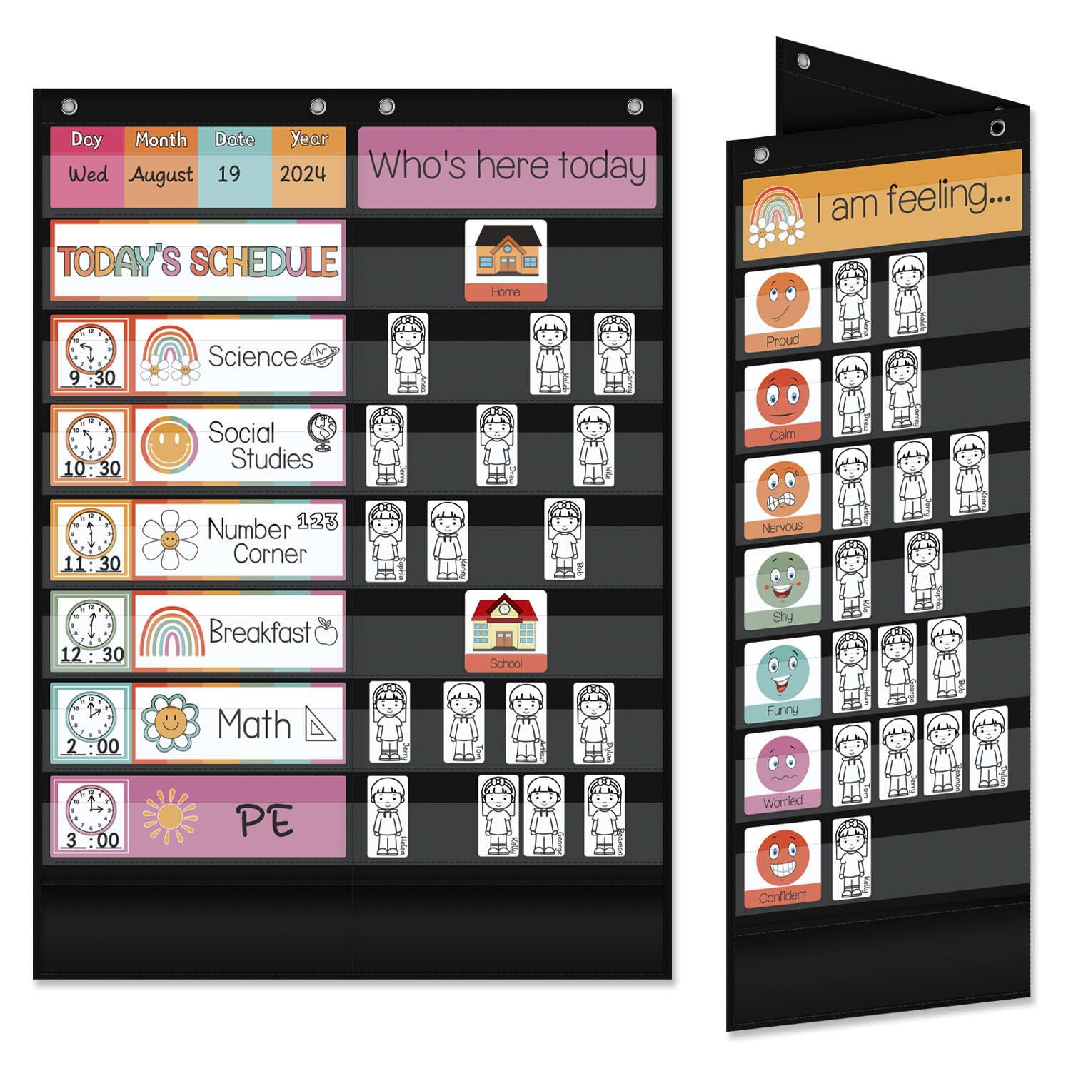 Amazon.com: ABCKEY Class Schedule Pocket Chart, Double-Sided Foldable ...