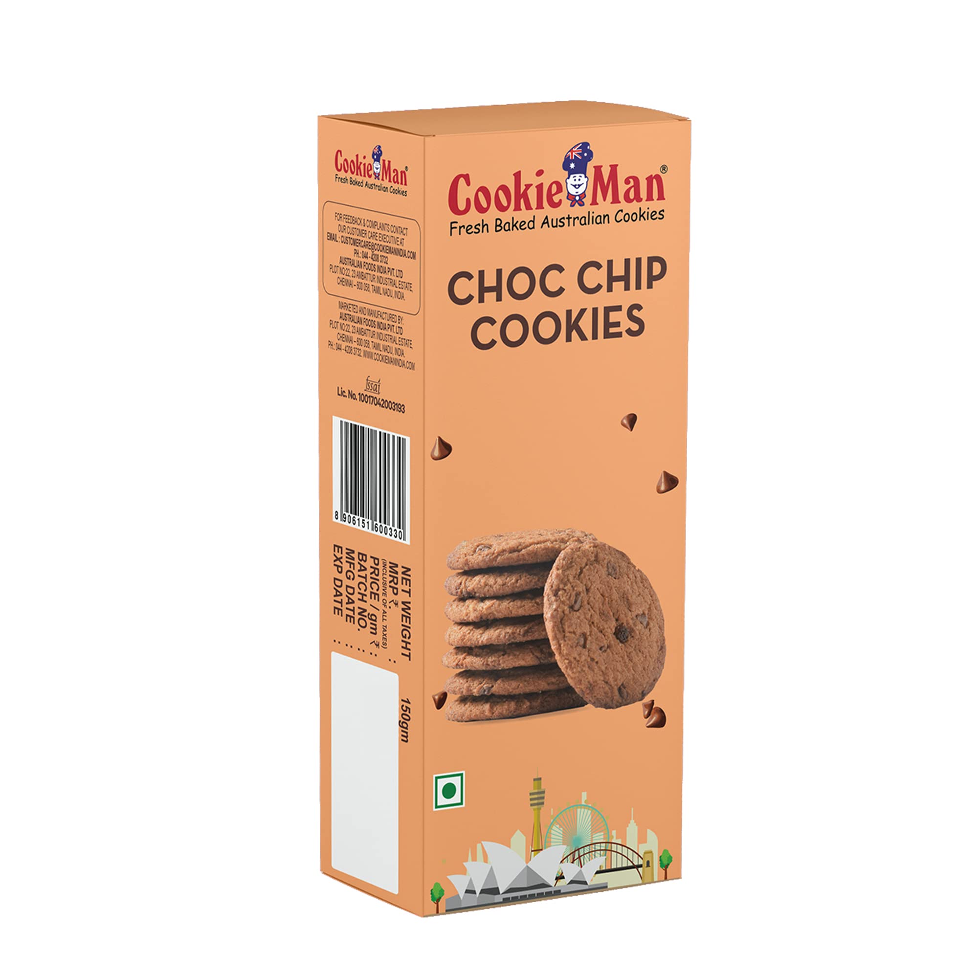 CookiemMan Choco Chip Cookies with Premium Chocolate Chips - 150g ...