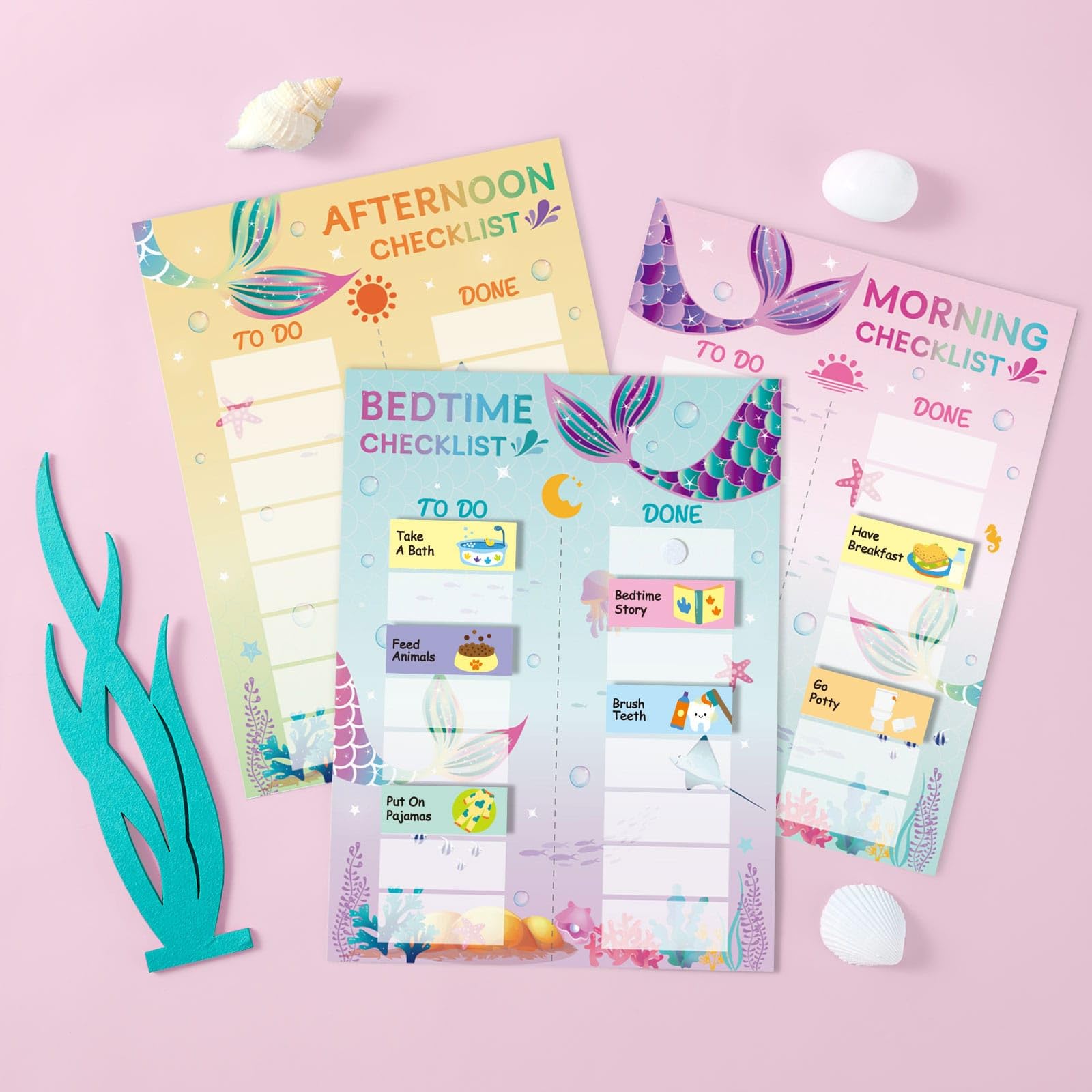 WERNNSAI Daily Schedule Board for Kids – Mermaid Visual Schedule ...