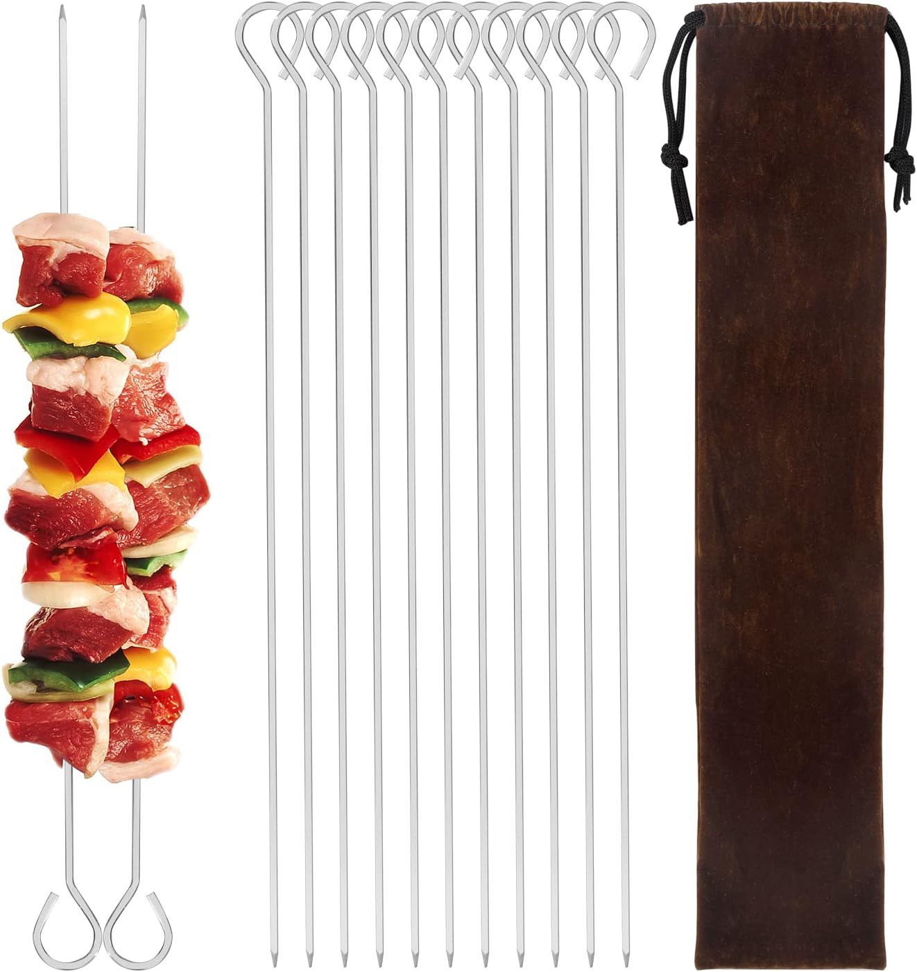 Amazon.com : Super Z Outlet Stainless Steel Shish Kabob Flat Barbecue ...