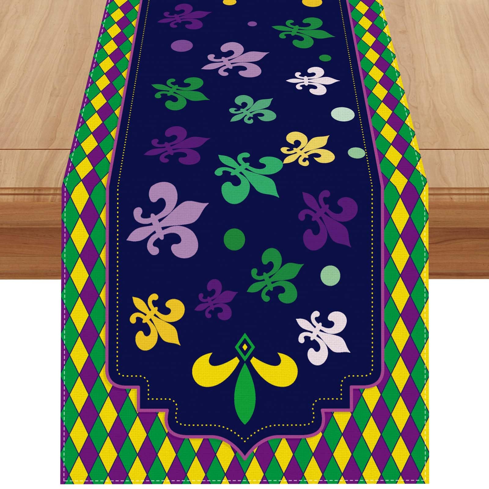 Snapklik.com : Linen Mardi Gras Fleur De Lis Table Runner 72 Inches ...