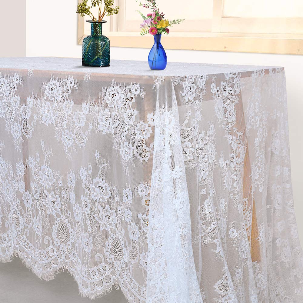 Snapklik.com : White Lace Tablecloth 5 Pieces 60x120 Inch Wedding ...