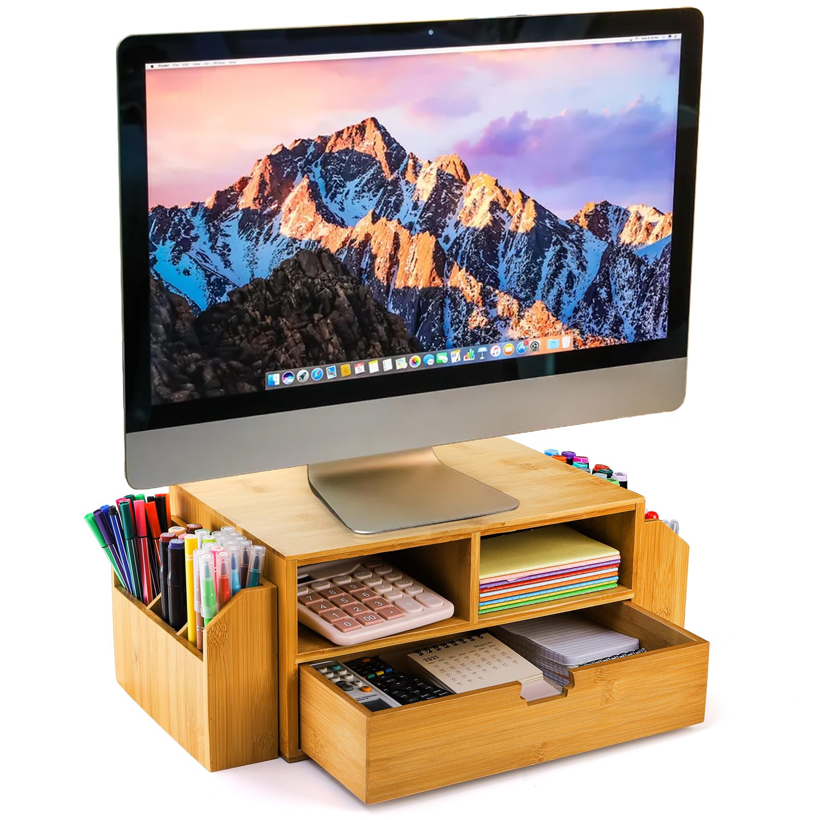 Amazon.com: Hiceeden 2 Tier Bamboo Desktop Organizer, Desk Monitor ...