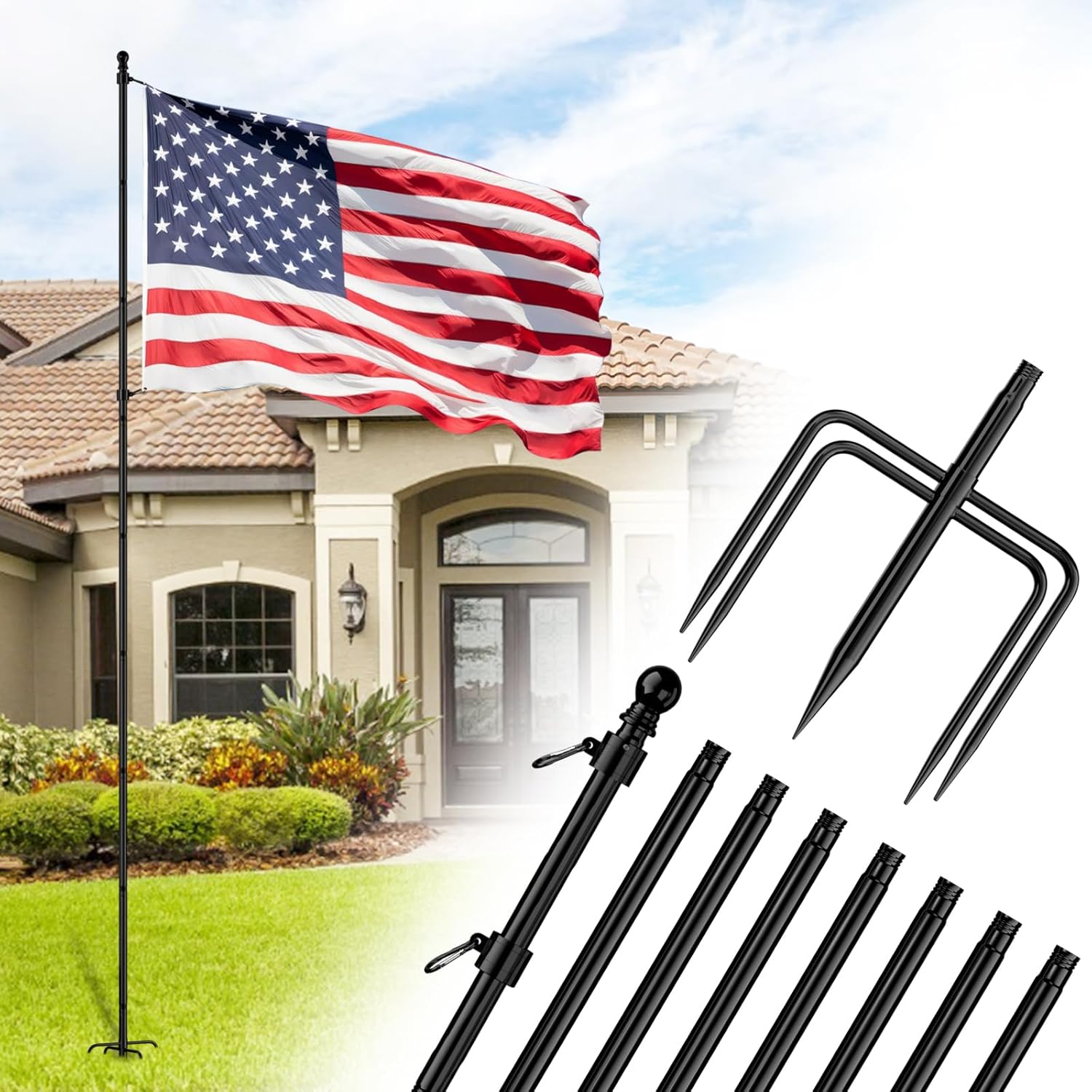 Amazon.com : ZMTECH 10 FT Flag Pole in Ground, Heavy Duty Flag Pole ...