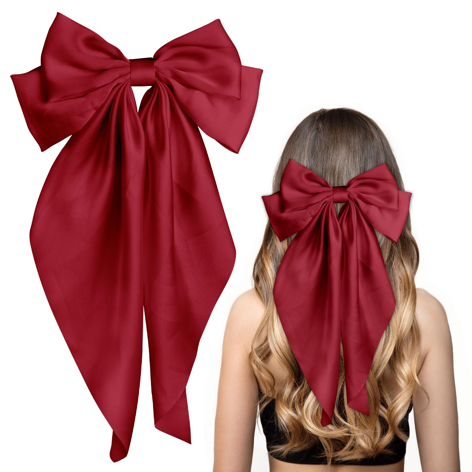 Amazon.com : EIOAUY Hair Bows for Women Silky Satin Red Hair Bow Hair ...