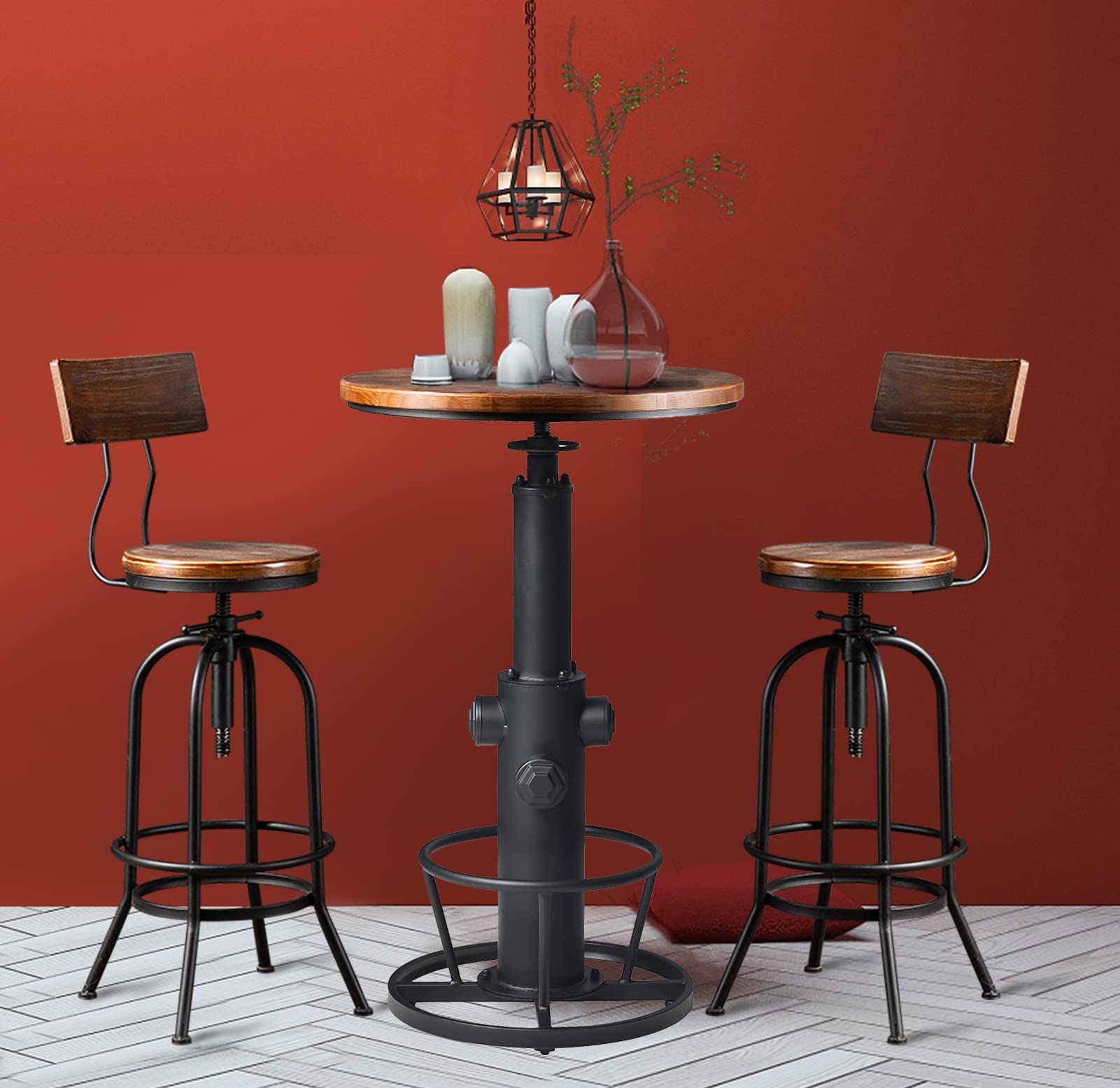 LOKKHAN Industrial Bar Table 38.6"-48.4" Height Adjustable Swivel Round ...