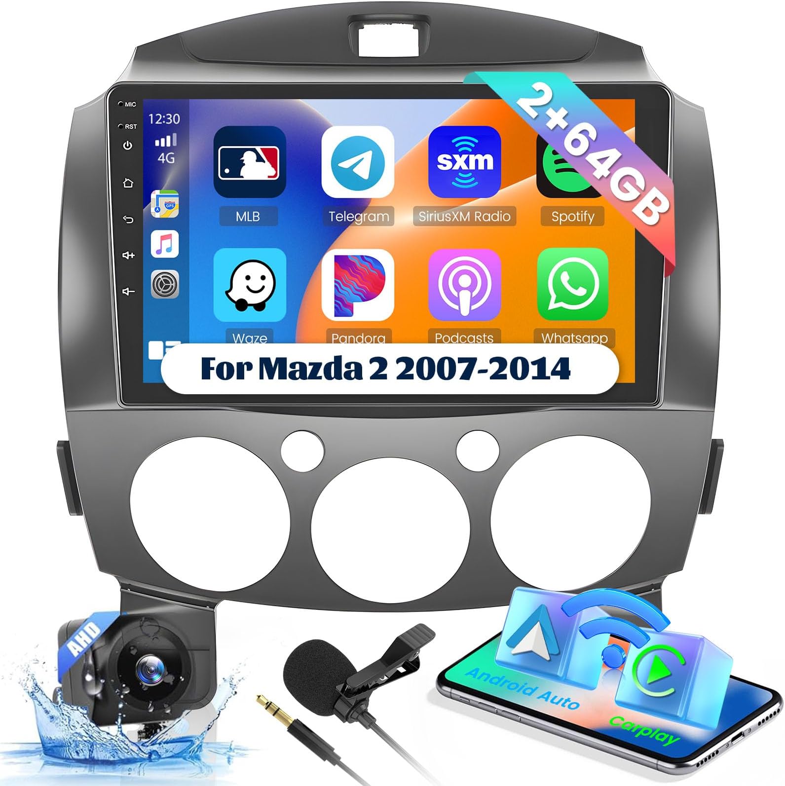 Amazon.com: 2+64GB Inefala for Mazda 2 2007-2014 Android 13 Car Radio ...