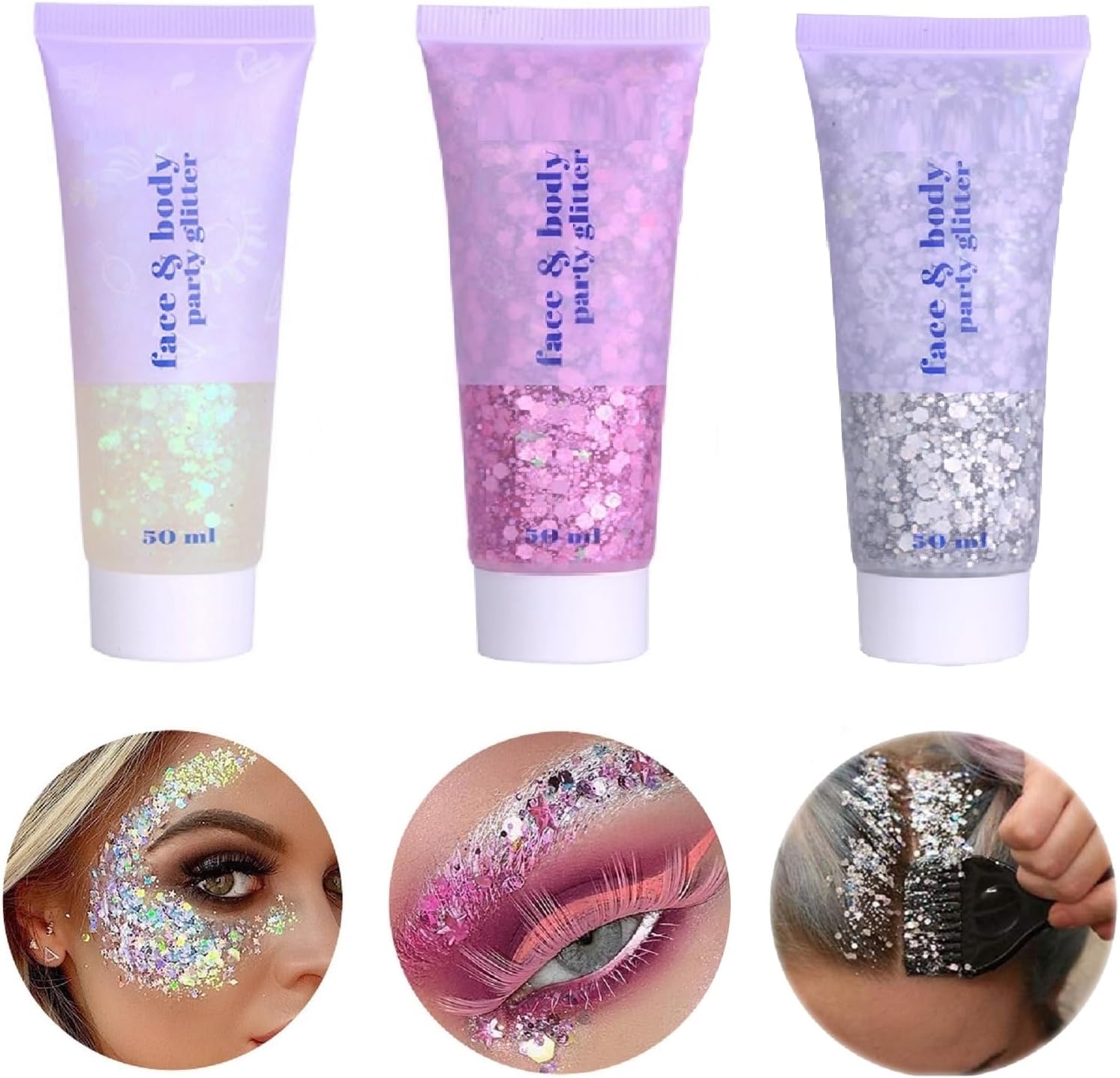 Amazon.com: 3 Colors Face and Body Glitter Gel,Holographic Cosmetic ...