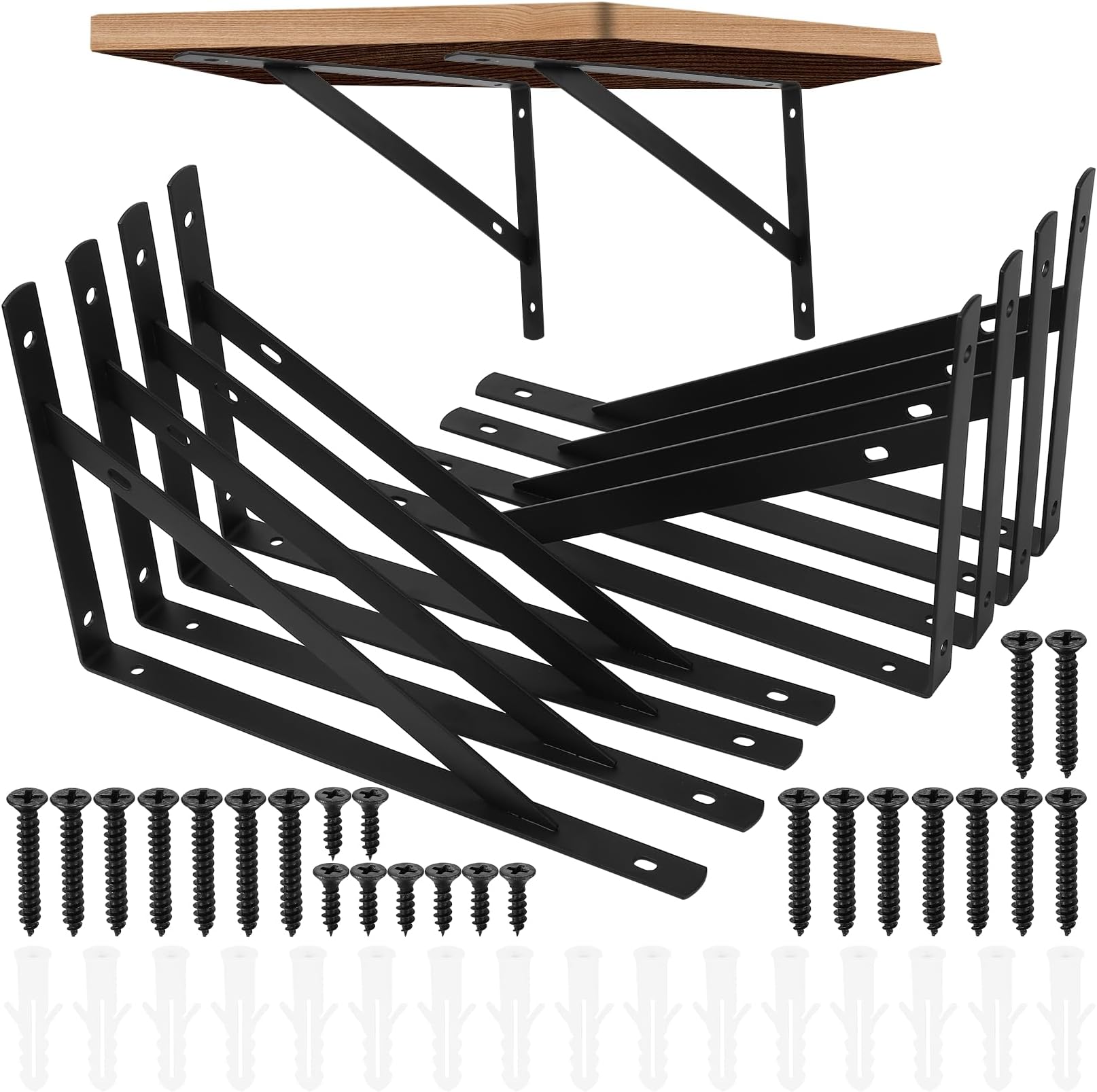 8 Pieces Shelf Brackets Heavy Duty, Wall Mounted Triangle Shelving ...