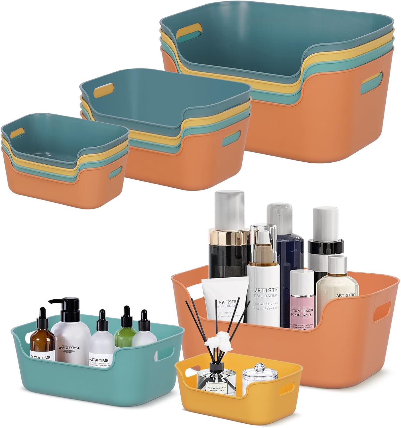 12 Pcs Multiple Colour Organiser Storage Baskets, Plastic Storage Boxes ...