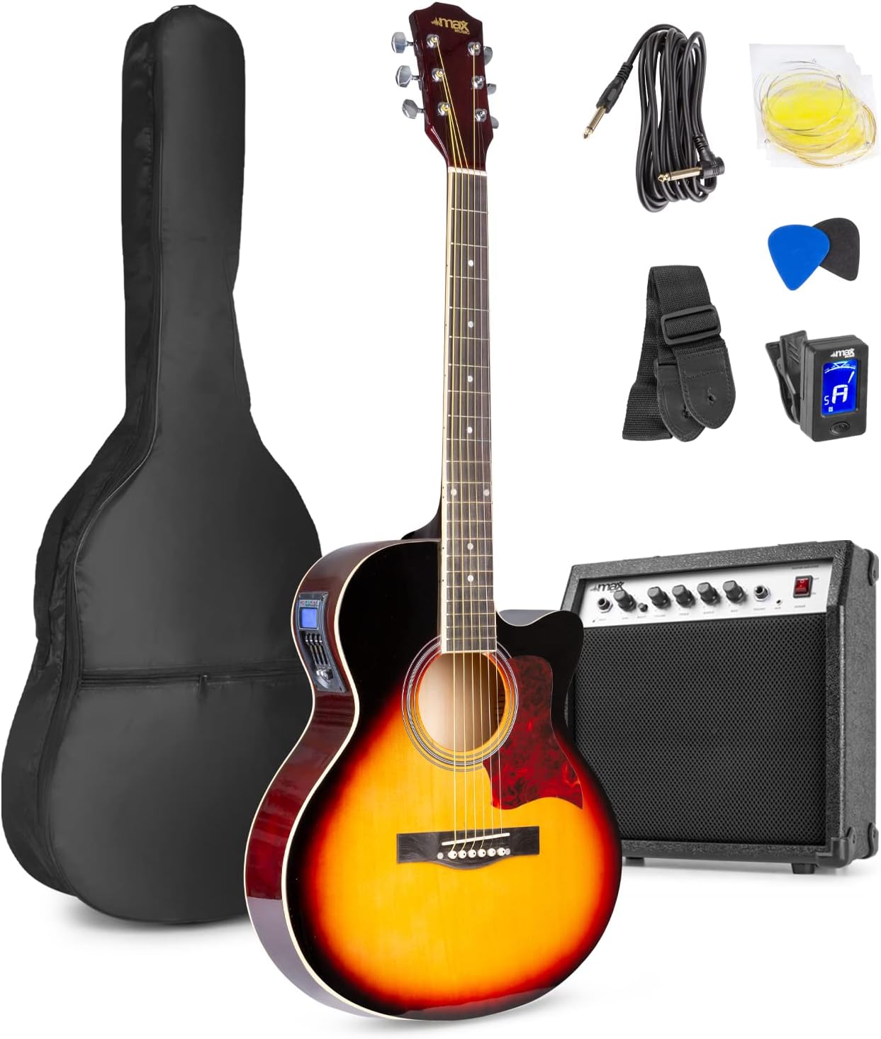 Sunburst Beginner Electric Acoustic Guitar Starter Kit - Complete ...