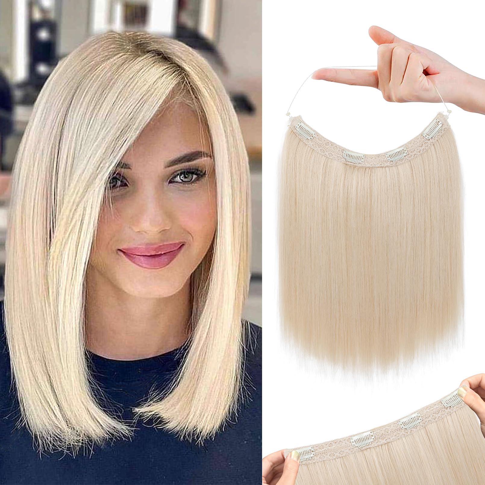 Amazon.com : REECHO Invisible Wire Hair Extensions with Thinner Softer ...